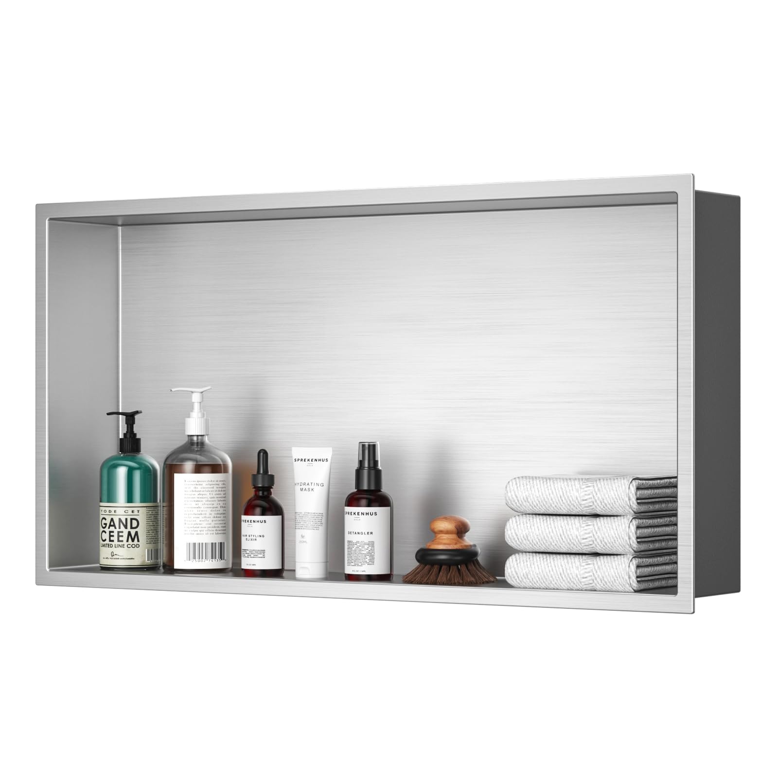 EXF Stainless Steel Shower Niche 12" X 24" Brushed, No Tile Needed Recessed Waterproof Shower Shelf for Bathroom Kitchen Storage