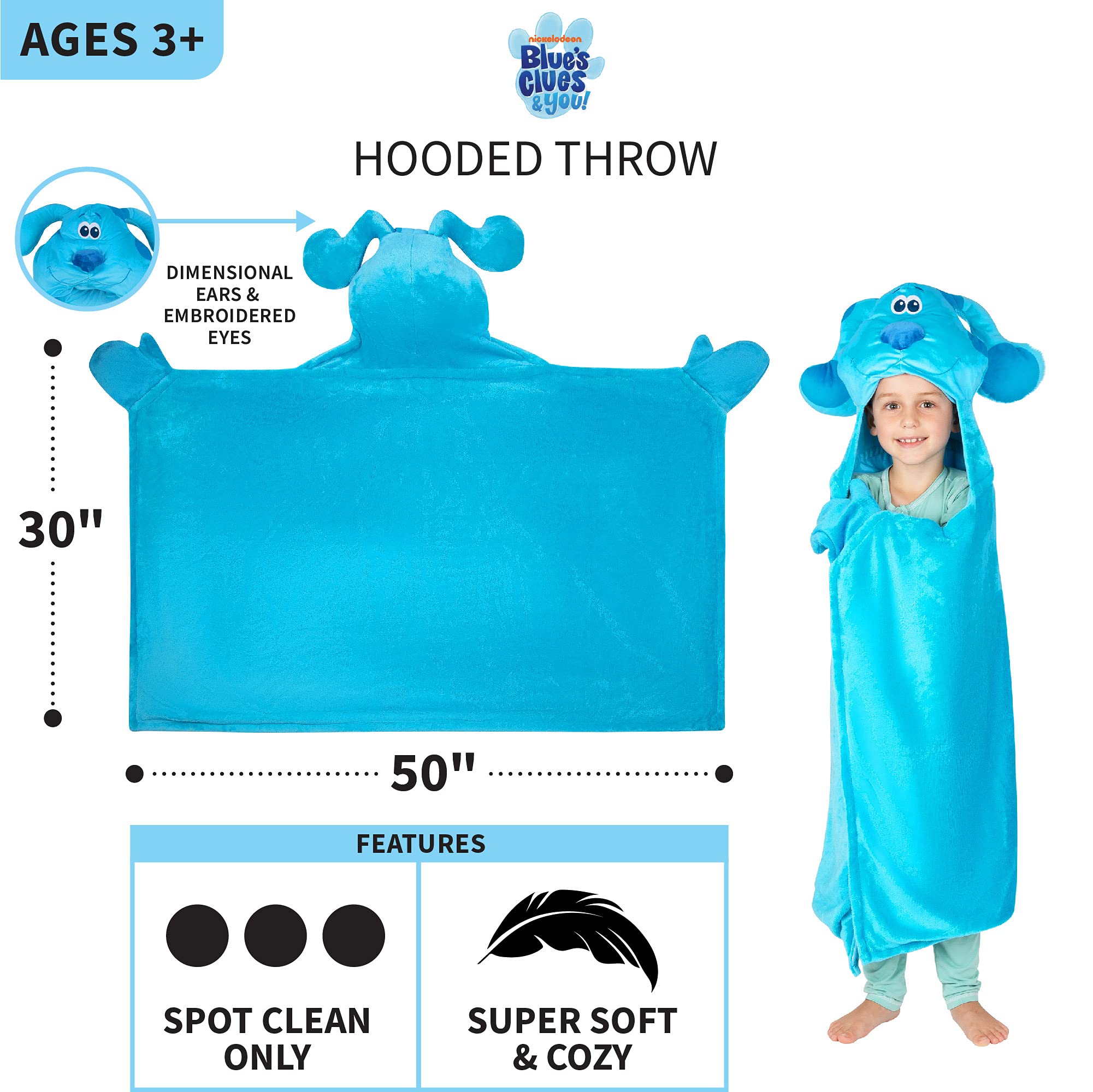 Franco Kids Bedding Super Soft and Cozy Wearable Hooded Throw, 30 in x 50 in, Blues Clues