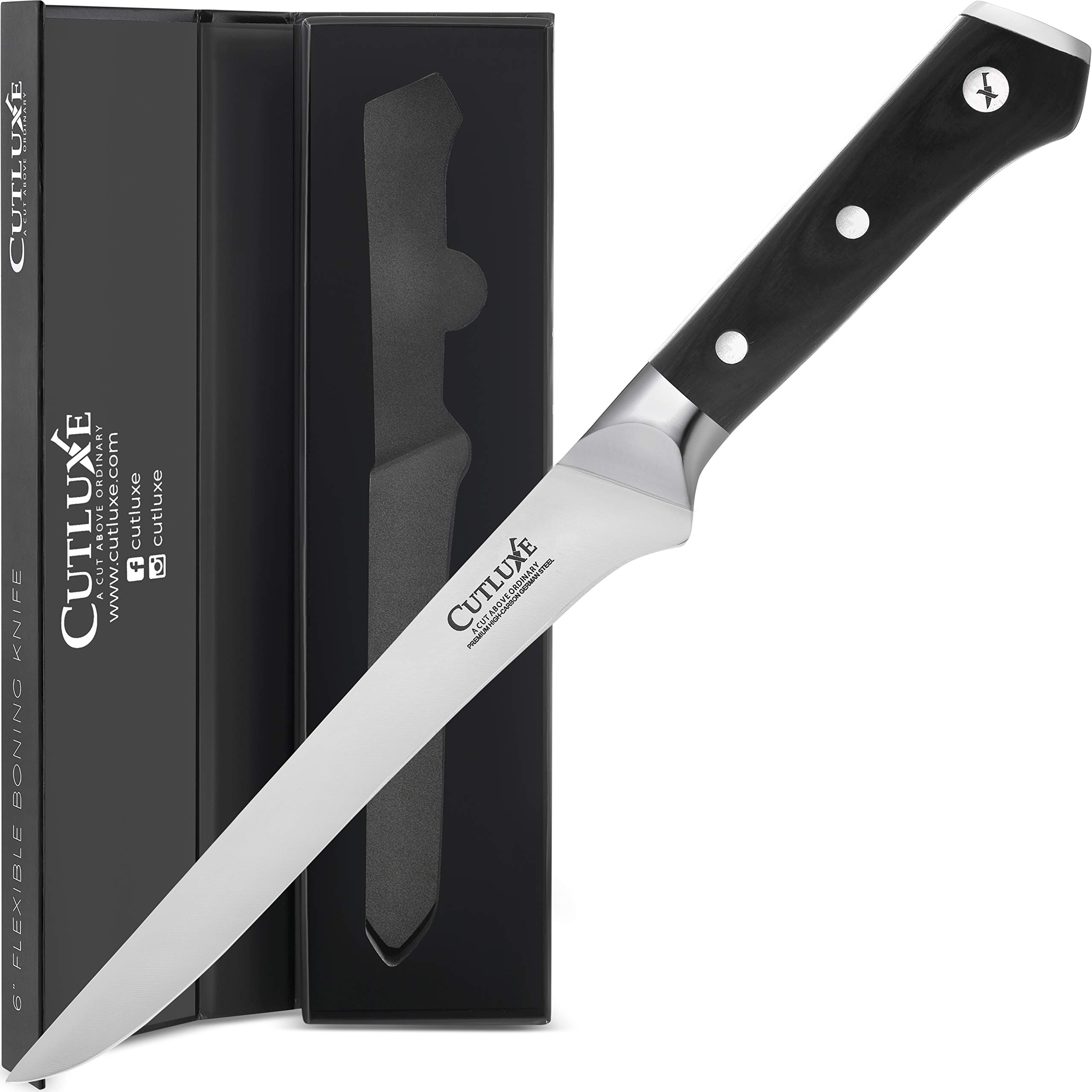 Cutluxe Boning Knife, Carving Knife & Sharpening Rodβ Forged High Carbon German Steel β Full Tang & Razor Sharp β Ergonomic Handle Design β Artisan Series