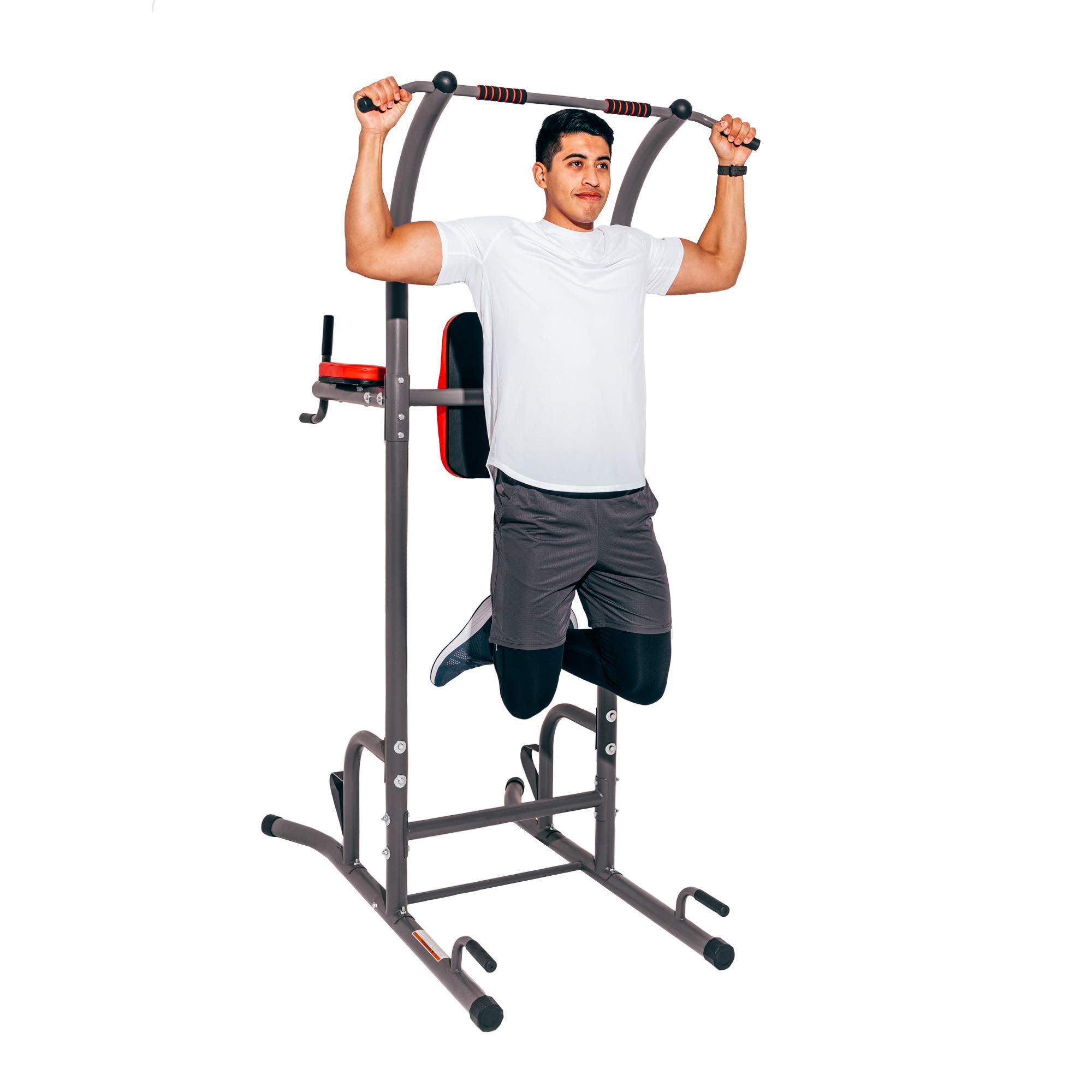 Retrospec Power Tower for Functional Fitness Home Gym Strength Trainer; Red Pads, (Model: 3431)