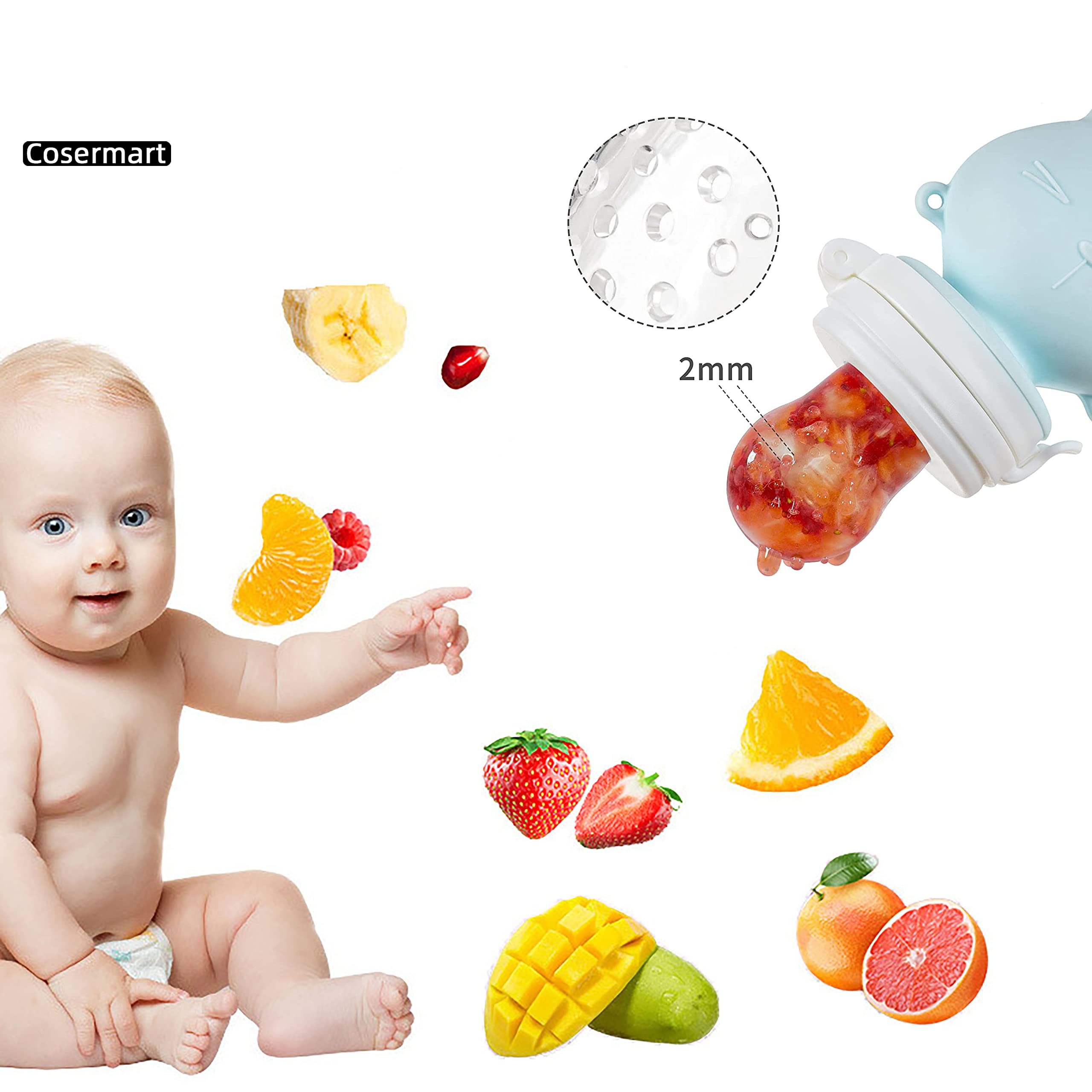 Cosermart Baby Fruit Food Feeder Pacifier Pink- Supersoft Silicone Mesh Teether, Girl Boy Milk Frozen Teethers, Relief Teething Toys for Babies 0-6-12-18 Months (Include Extra Storage Case)