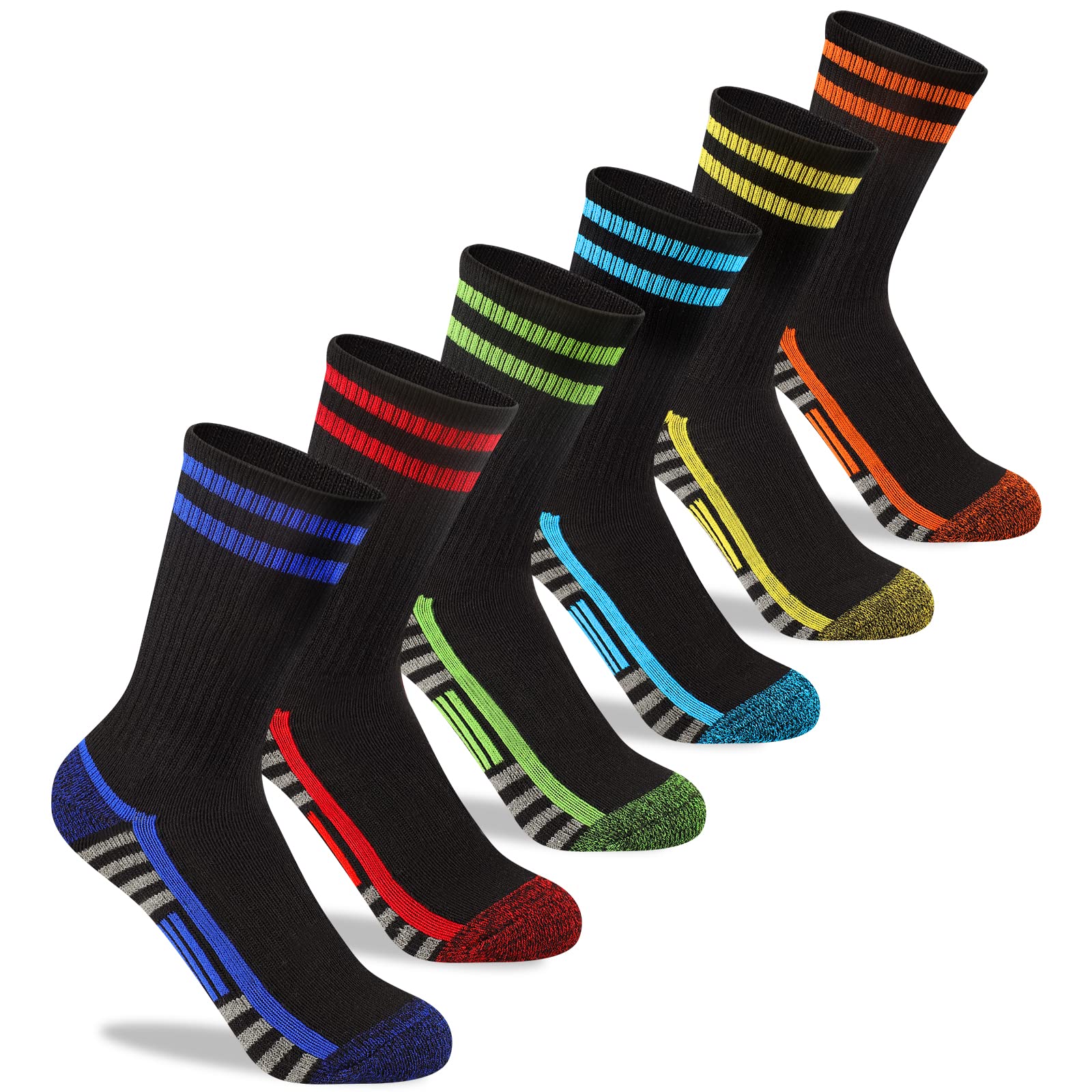 Comfoex Boys Crew Socks 4-6 6-8 8-10 Years Old Athletic Long Cotton Socks For Kids Half Cushioned Calf Socks 6 Pairs