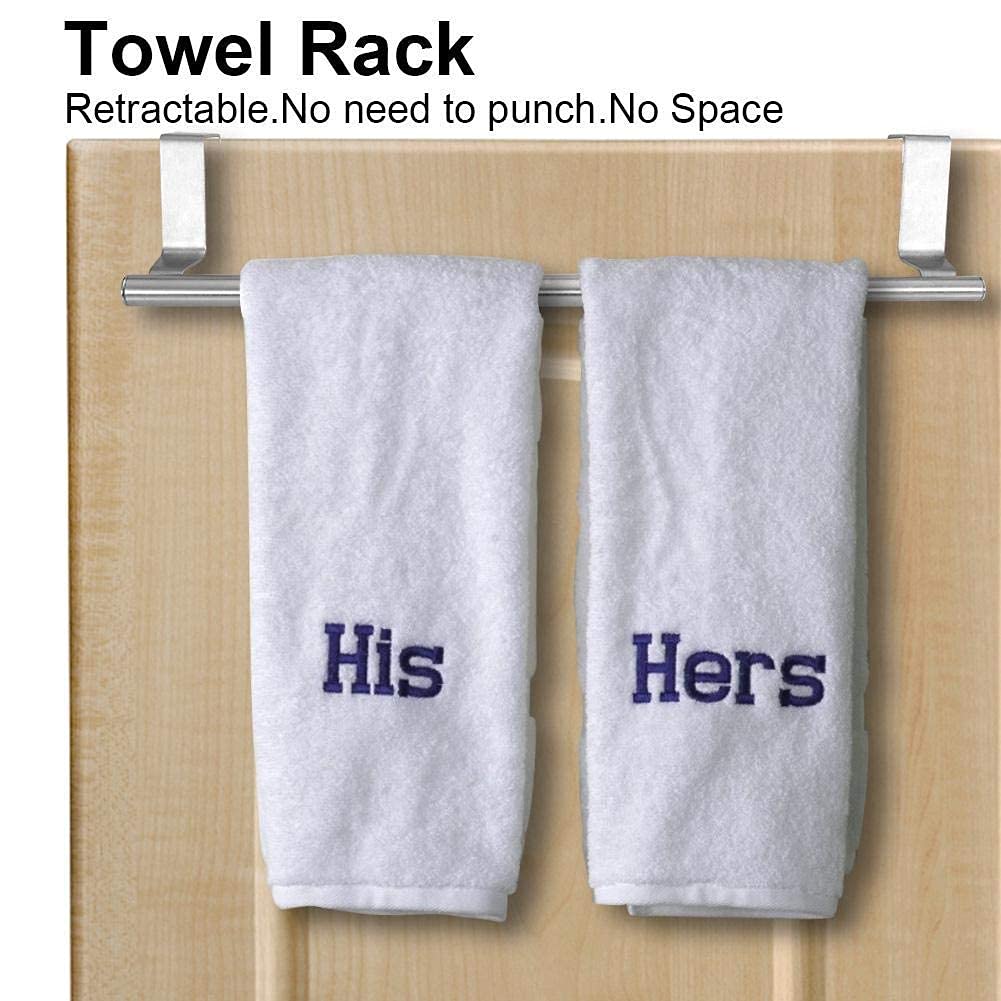 FTVOGUE Over Door Towel Rail Holder, Retractable Stainless Steel Towel Rack Shelf No Drilling (Single Small Size)