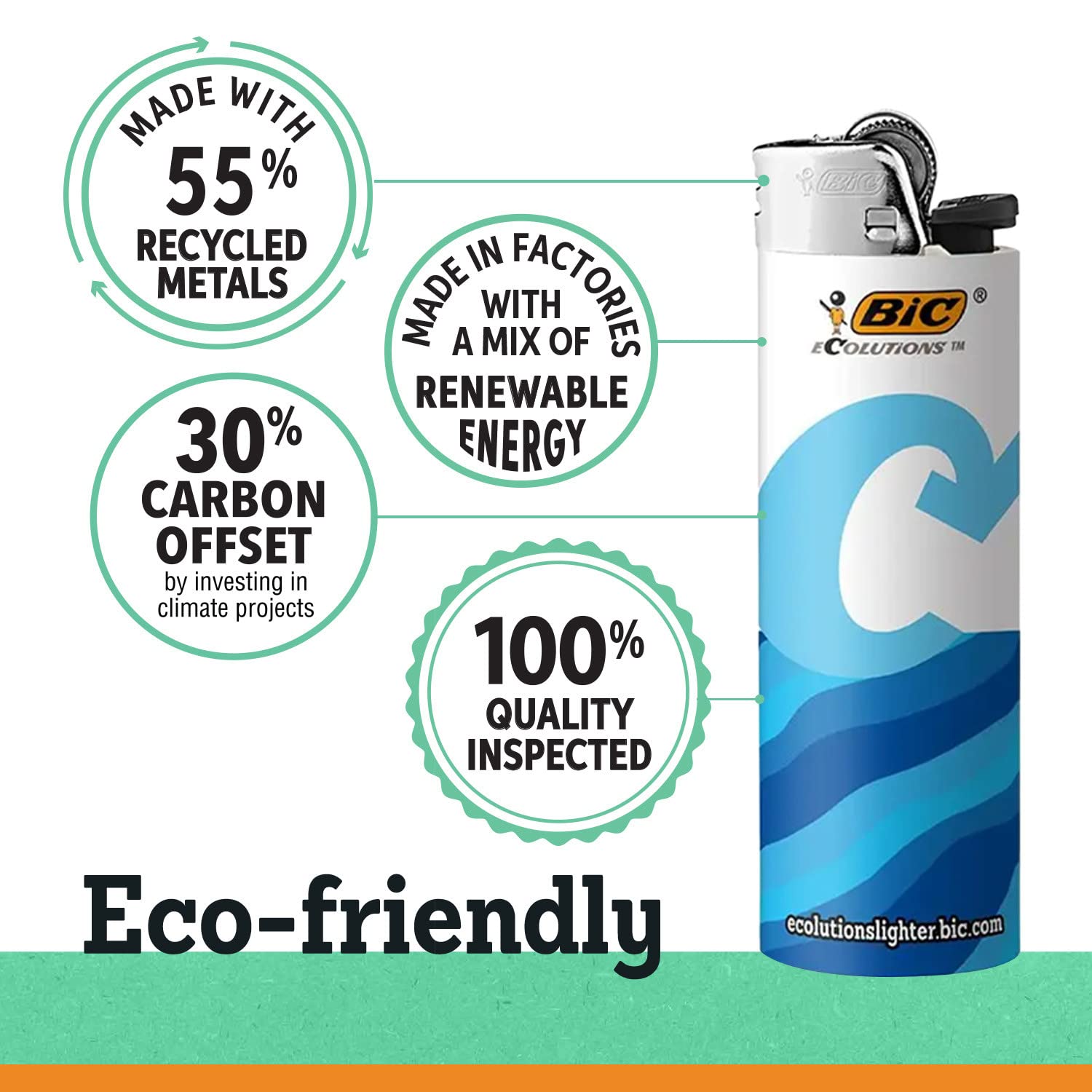 BIC Ecolutions Maxi Pocket Lighter, 6-Pack of Ecofriendly Candle Lighters, 100% Recycled Packaging and 55% Recycled Metal, 30% Carbon Offset