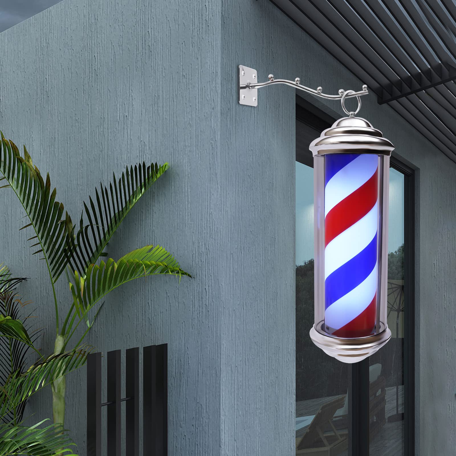 CNCEST 5.7 * 13.7inch Barber Shop Salon Sign Light,Red White Blue Stripes Rotating Pole Sign Light,For Beauty Spa Store/Barber Shop