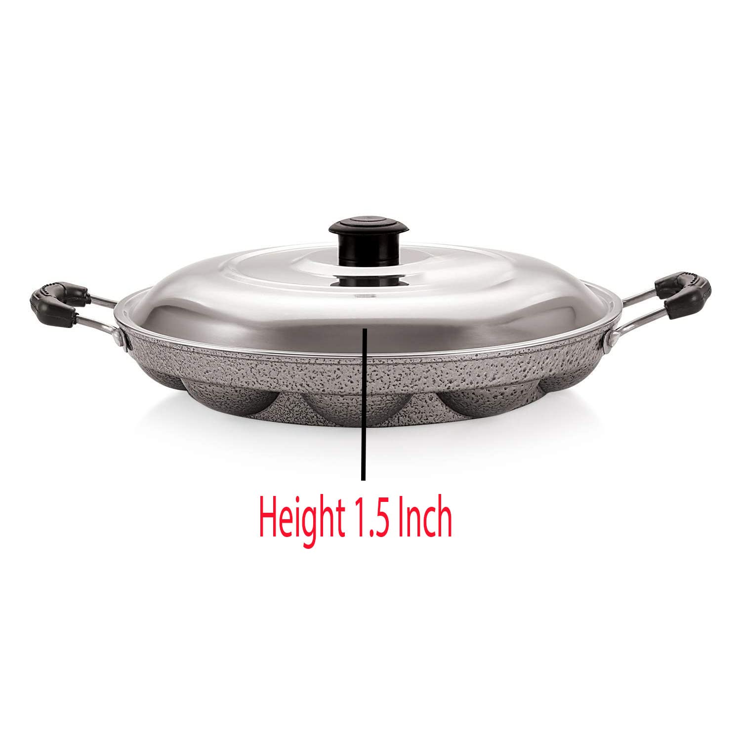 DBY Appam Pan Non Stick Appam Patra 12 Pits Appam Maker Appam Patra Paniyaram Pancake Pastry Pan Appachetty with 2 Side Handle And Stainless Steel Lid
