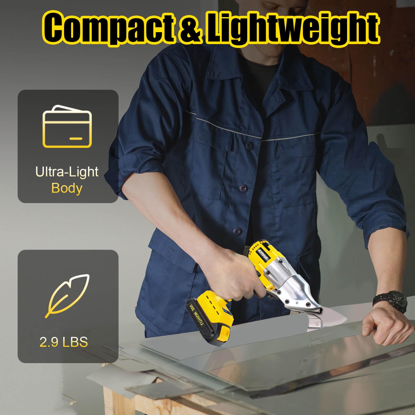 Cordless Sheet Metal Shear Brushless Compatible With Dewalt 20v Max Battery Electric Metal Scissors 133 Ft-Lbs Torque Cutting Thickness 18GA Metal/Iron 360 Degree Pivoting Head (Tool Only)