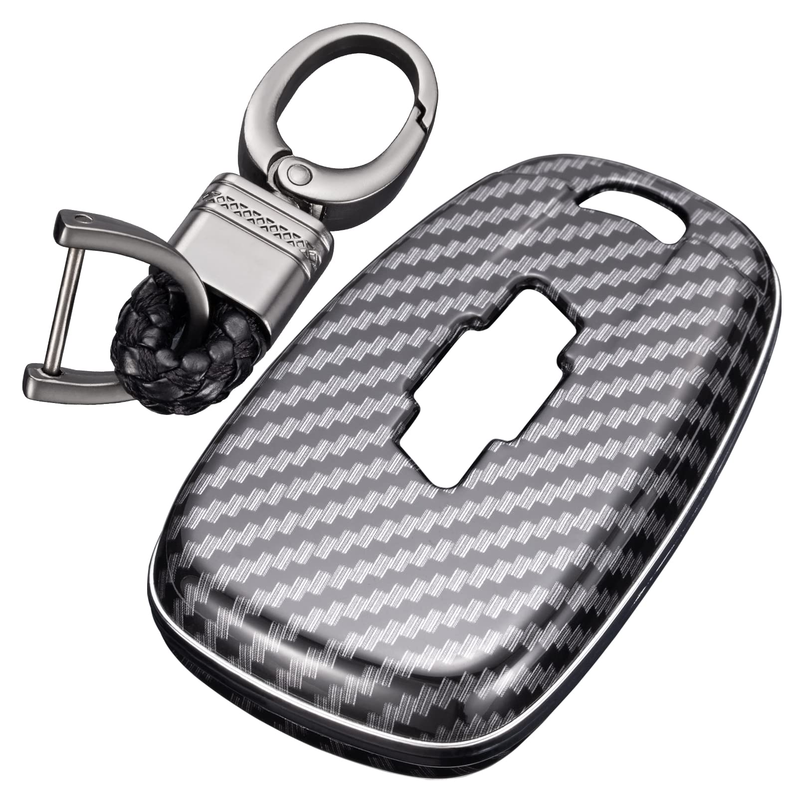 Black Glossy Carbon Fiber Key Fob Shell 3 4 5 Button Key Cover Case Keychain Compatible with Chevrolet Chevy Camaro Malibu Cruze Spark Volt 2016 2017 2018