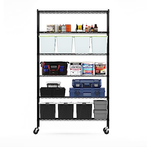 Furinno Wayar Metal Storage Shelf Rack, 6 Tiers, 48-Inch Taller, Black