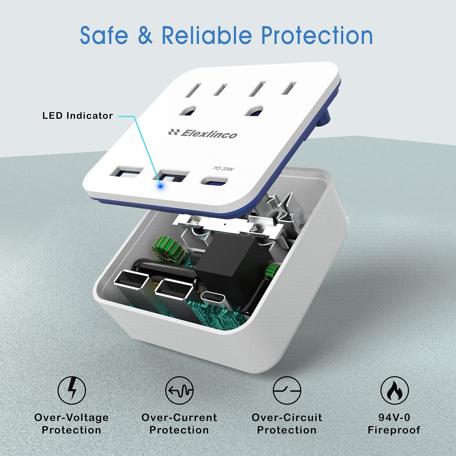Cruise Power Strip, Elexlinco Surge Protector 5 Outlet Extender with Apple PD 20W, 2 AC Outlets and 2 USB-A Ports Multi Plug Outlets, Ultra Slim Power Strip Surge Protector, Cruise Essentials