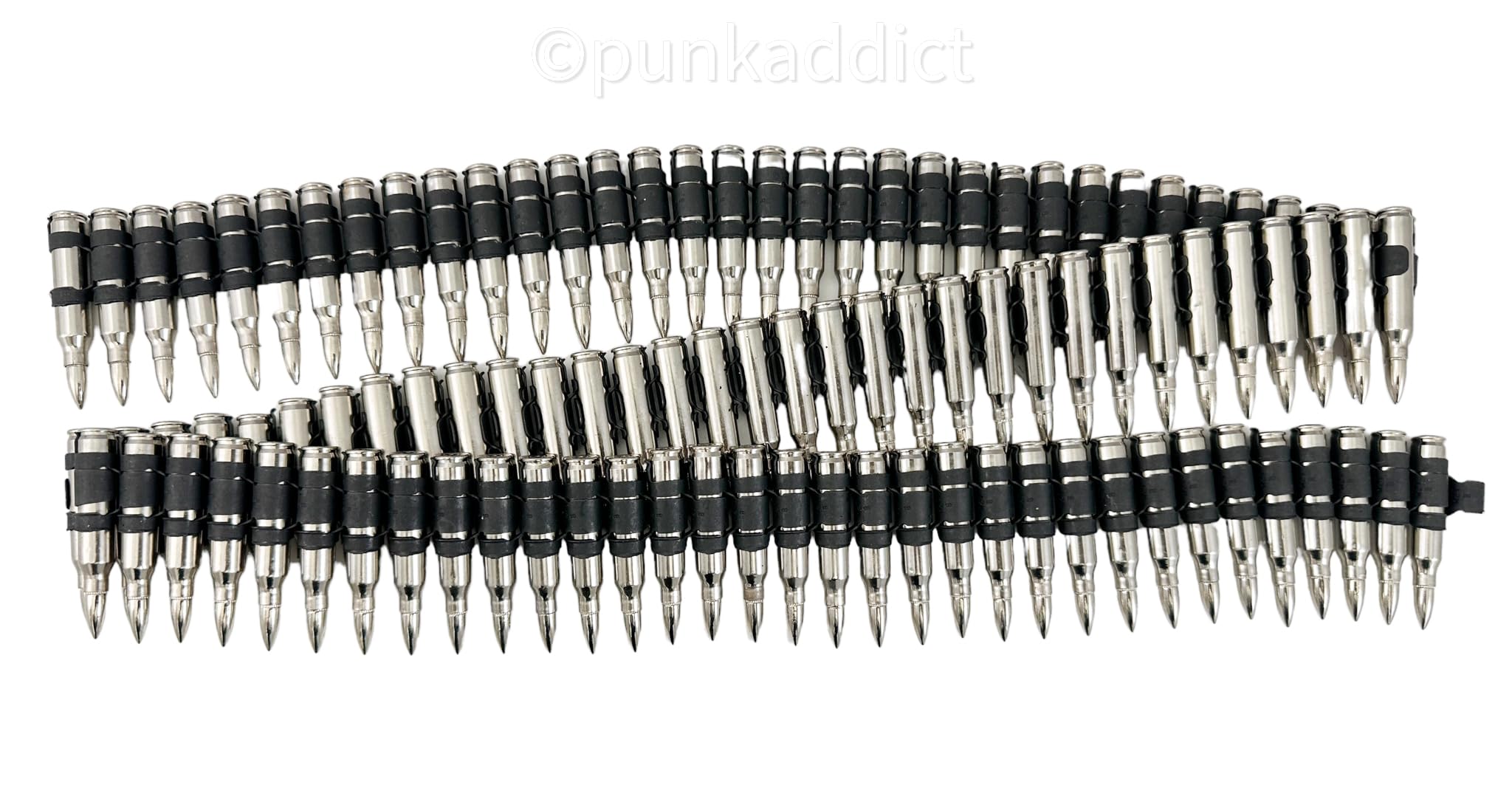 Bullet Belt .223 Caliber Nickel Shell Nickel Tip Defused Dummy Black Link 42" 90 Bullet Link