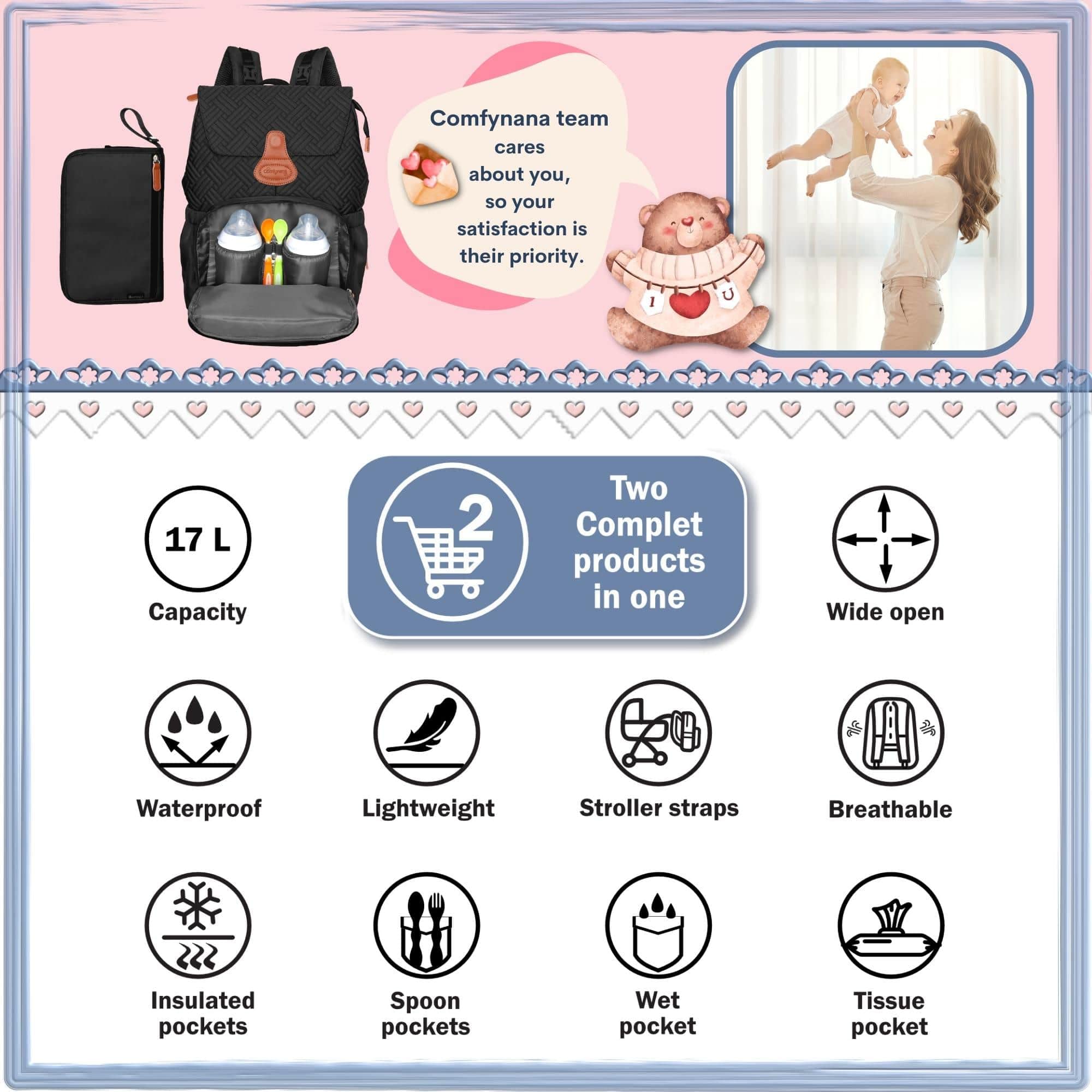 Comfynana Baby Diaper Bag Backpack with Changing Station, Diaper Bags for Baby Girl Boy