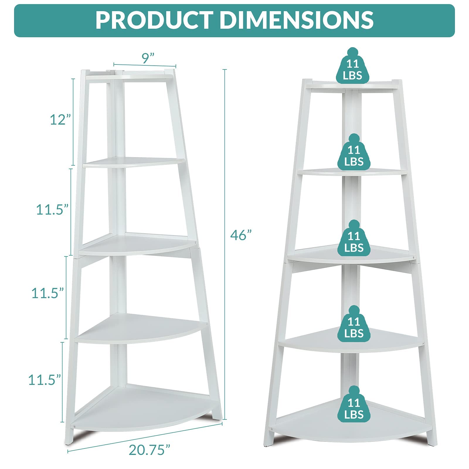 MEETWARM 5 Tier Corner Bookshelf Corner Ladder Shelf Small Bookcase Display Storage Organizer Stand Rack for Living Room Home Office and Kitchen (Coffee)