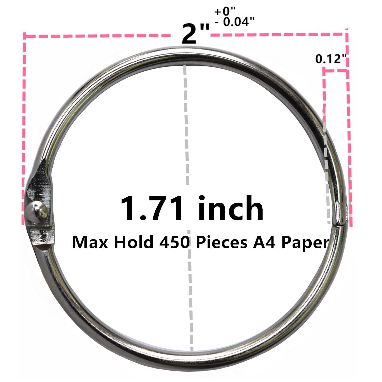 Book Binder Rings 2 Inch Office Loose Leaf Ring(20 Pack) Nickel Plated Silver