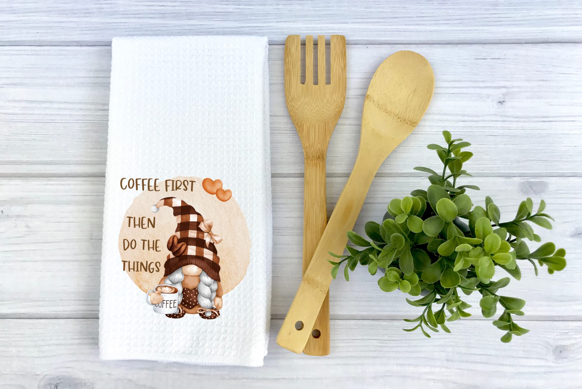 Coffee First Then Do The Things Waffle Weave Tea Towel | Kitchen Towel | Housewarming Gift | Fall Autumn Season Dish Towel | Friend Birthday Gift