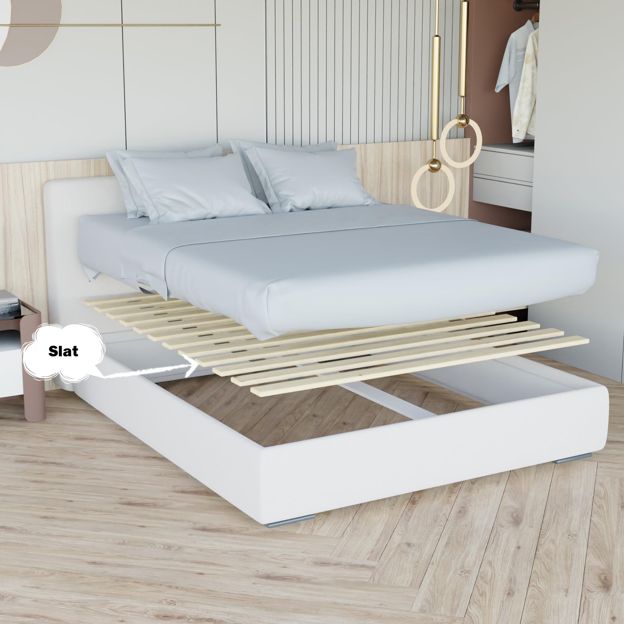 Mayton, 0.68-Inch Horizontal Mattress Support Wooden Bunkie Board/Bed Slats, Full, Beige