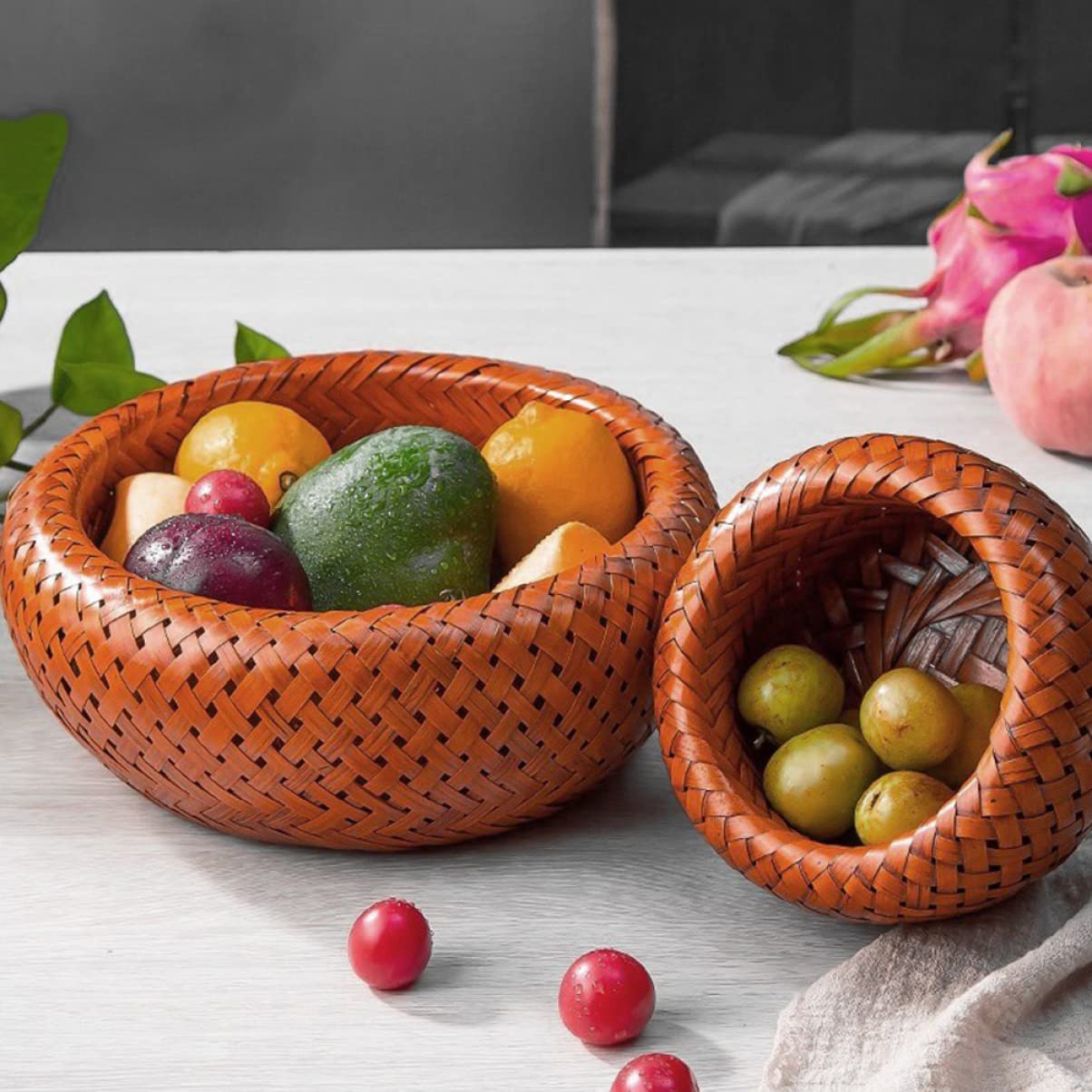 CIYODO 1pc Container Serving Wood Dining Handwoven Kitchen Bread Baskets Dishes Bowl Wooden Sundries Farmhouse Wicker for Bathroom Fruit Decorative Decoration Retro Household Xxcm