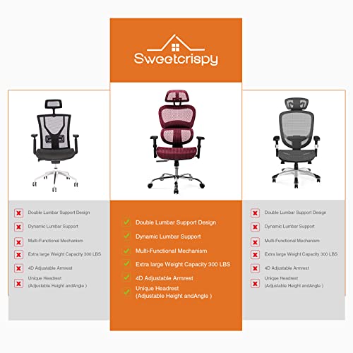 Ergonomic Office Chair,Large High Back Office Chairs Ergo3D Rolling Desk Chair with 4D Adjustable Armrest,3D Lumbar Support,Adjustable Headrest,Breathable Mesh Computer Gaming Executive Swivel Chairs