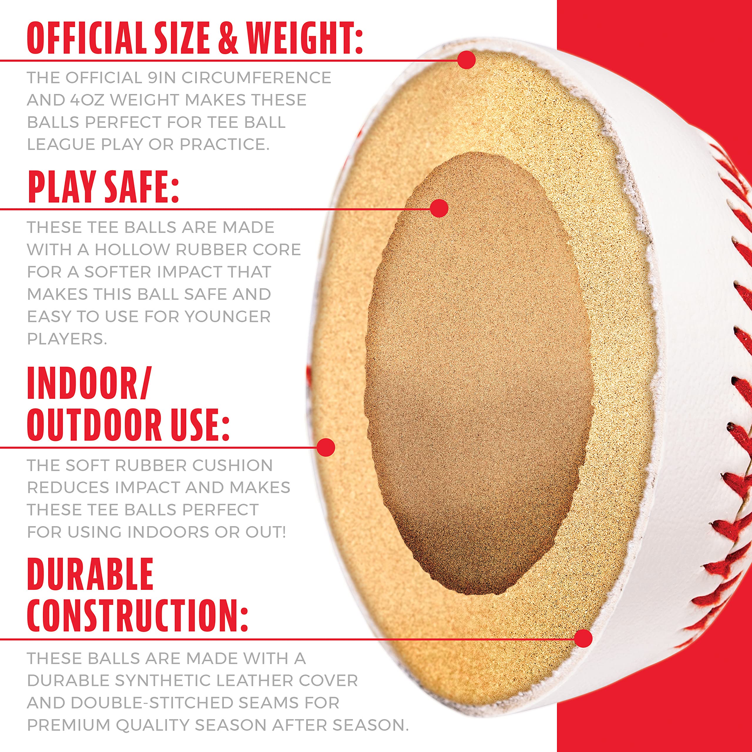 Franklin Sports Youth Tee Balls - Soft-Strike T Ball Soft Baseballs - (6) with Carry Bag - Official Teeball Size + Weight