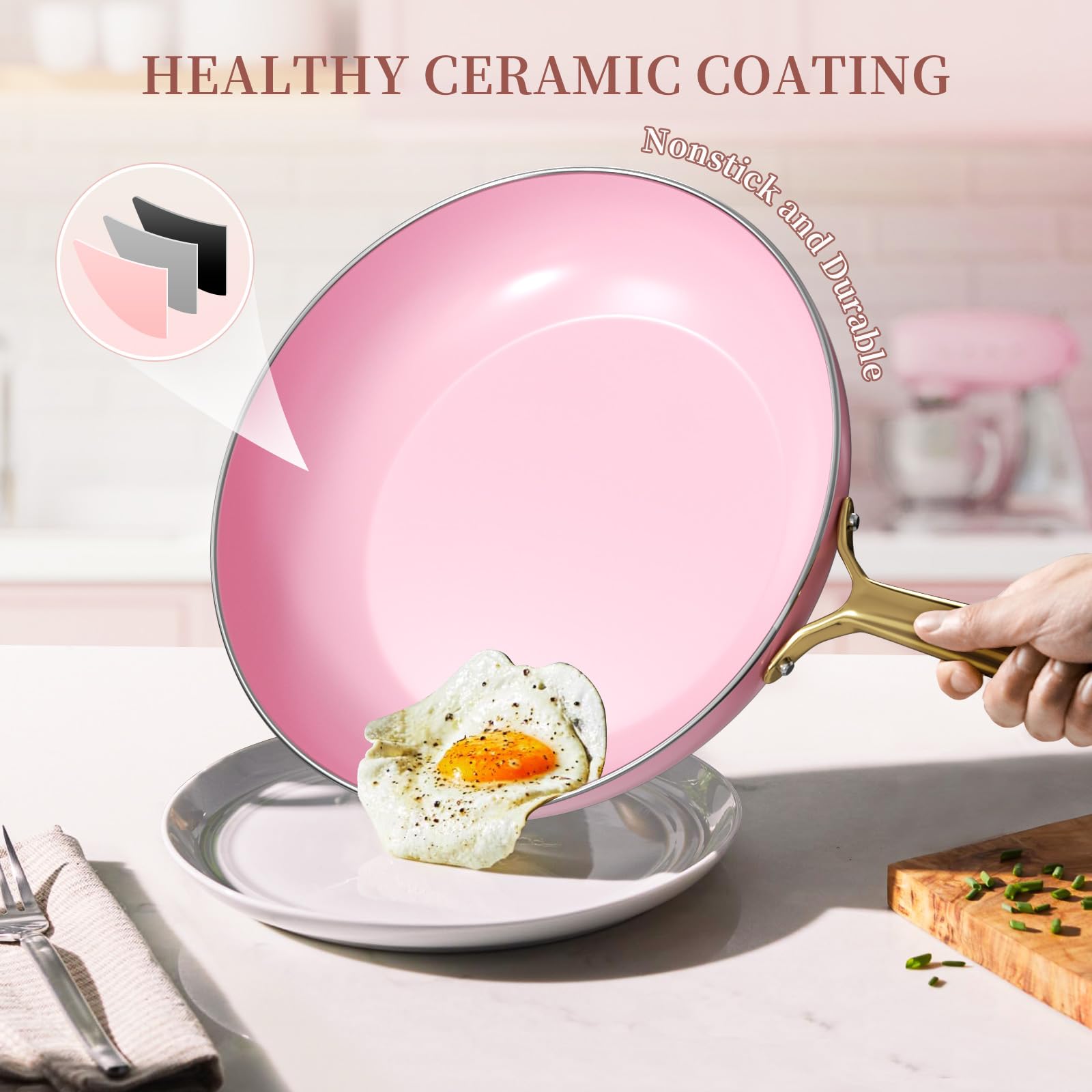 Nonstick Pots and Pans Set,Pink Nonstick Cookware Sets, Pans Cooking Set 7 Pcs Non Stick Cooking Set w/Frying Pans & Saucepans Non-toxic Kitchen Cooking Set Compatible With All Cooktops