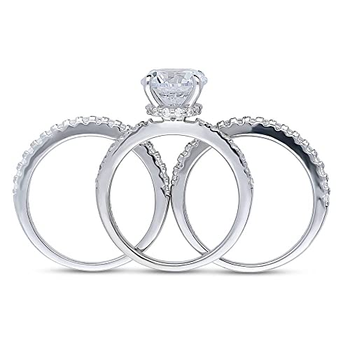 BERRICLE Sterling Silver Hidden Halo Wedding Engagement Rings Cubic Zirconia CZ Solitaire Ring Set for Women, Rhodium Plated Size 10