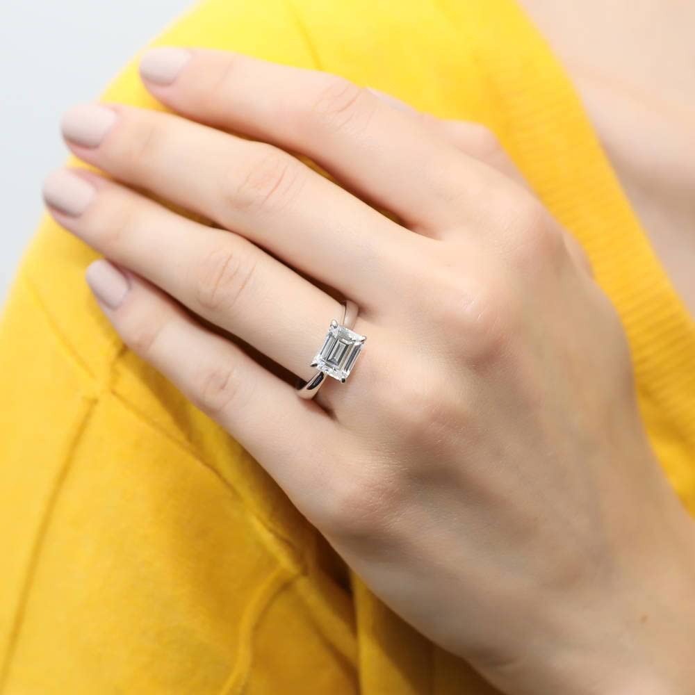 BERRICLE Sterling Silver East-West Wedding Engagement Rings Cubic Zirconia CZ Solitaire Ring Set for Women, Rhodium Plated Size 6