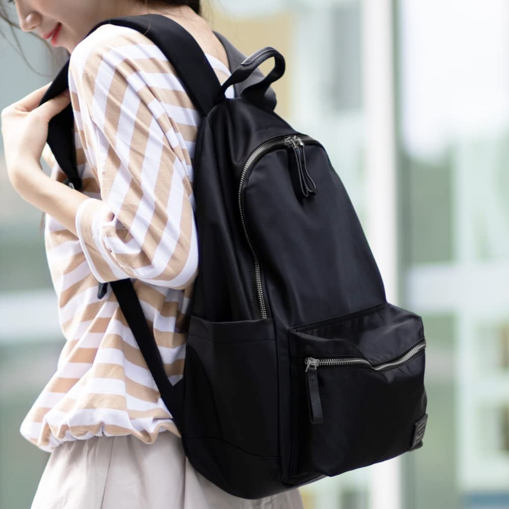 Camelia de Amour Women backpack purse Fashion Nylon Rucksack medium size (t295-115 black/black Hardware)