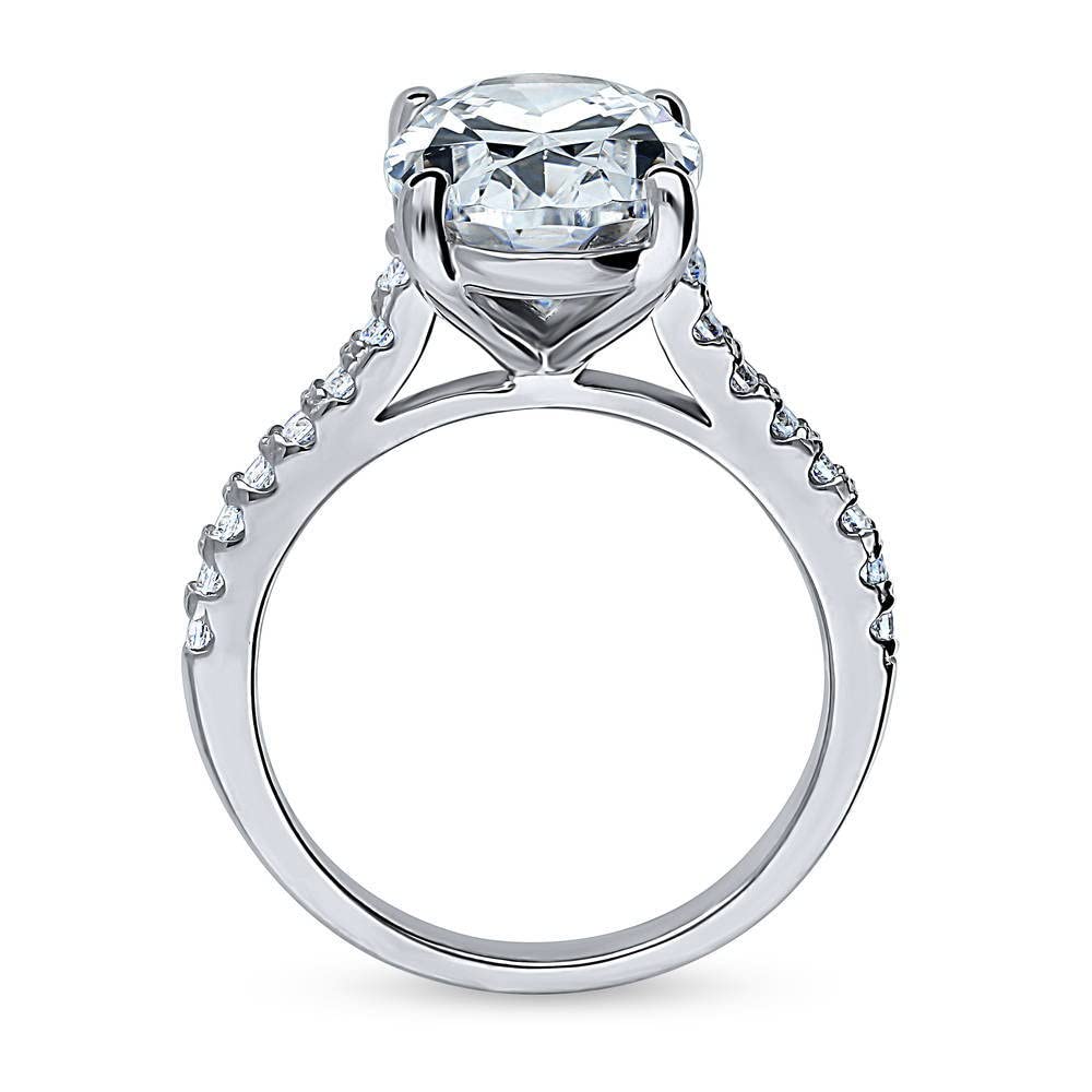 BERRICLE Sterling Silver Solitaire Wedding Engagement Rings 5.5 Carat Oval Cut Cubic Zirconia CZ Statement Cocktail Ring for Women, Rhodium Plated Size 4