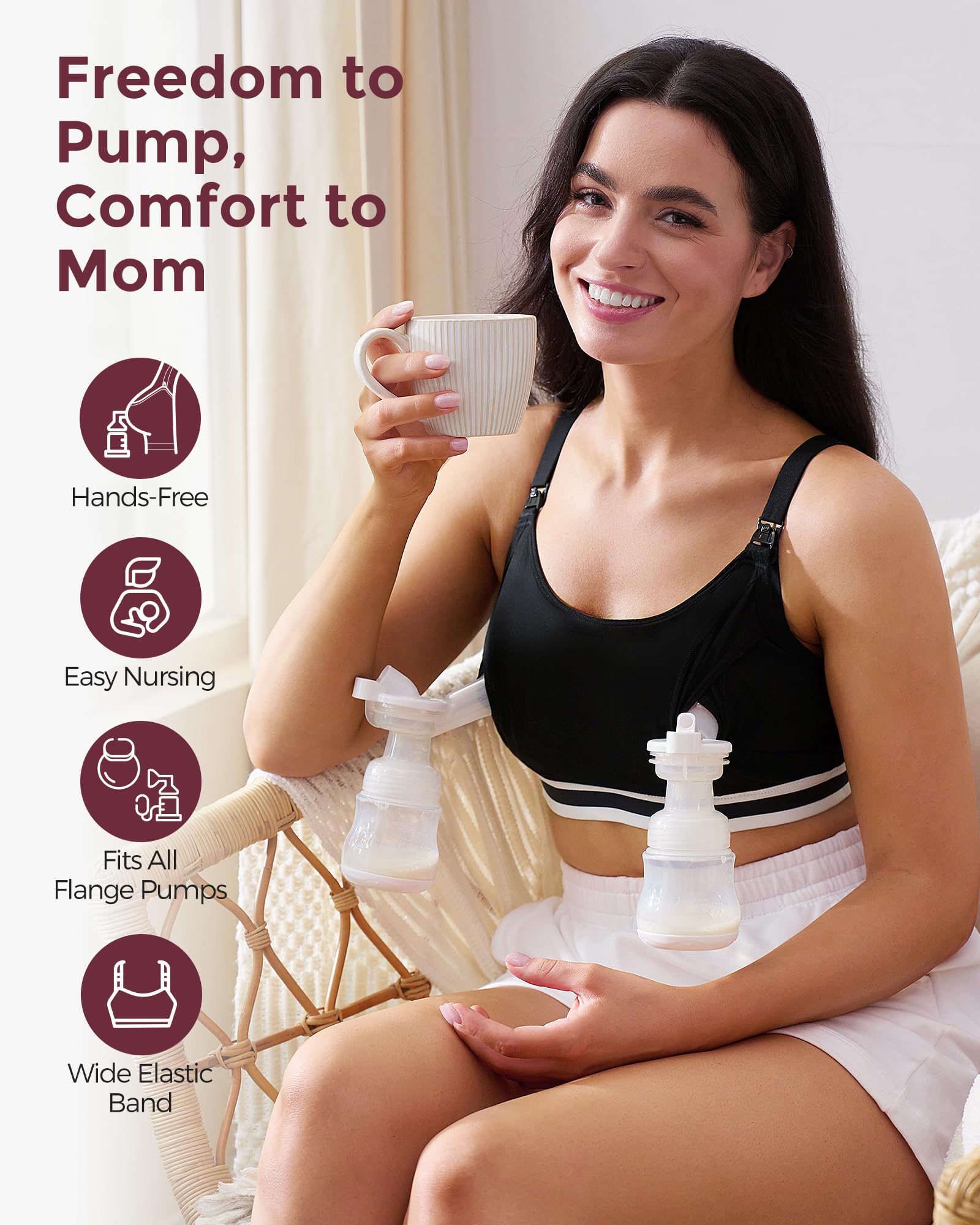 Momcozy Pumping Bra Hands Free, Upgraded Breast Pump Bra with Widened Band, Pumping Nursing Bra in One, Adjustable Straps Bralette