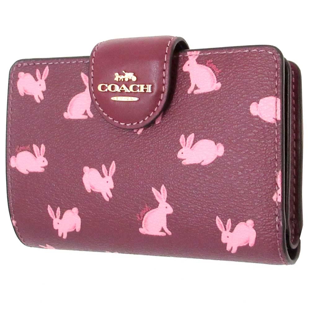 COACH Lunar New Year Medium Corner Zip Wallet With Rabbit Print Style No. CF526 Wine