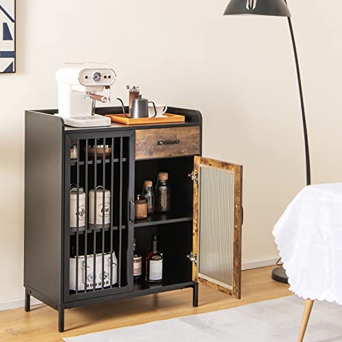 Giantex Buffet Sideboard, Industrial Cupboard with 2 Cabinets and 1 Drawer, Multipurpose Wooden Kitchen Coffee Bar Station for Living Room Hallway