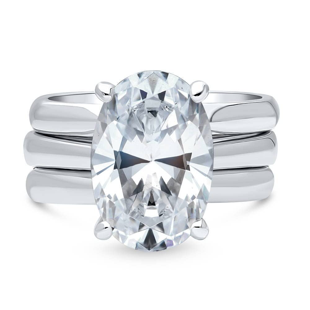 BERRICLE Sterling Silver Solitaire Wedding Engagement Rings 5.5 Carat Oval Cut Cubic Zirconia CZ Ring Set for Women, Rhodium Plated Size 8