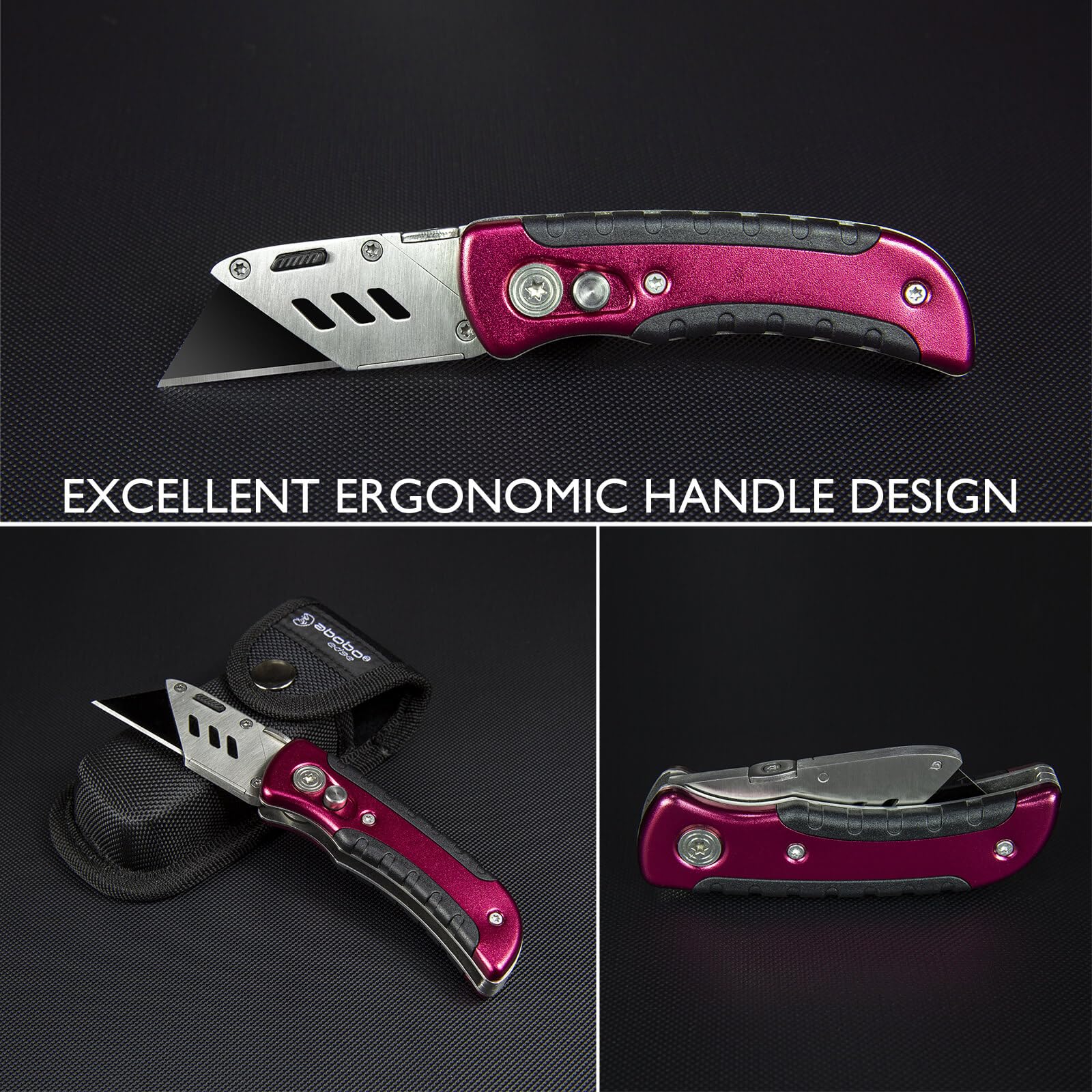 Folding Utility Knife/Box Cutter/Work Knife+5 Extra Replaceable SK5 Anti-rust Blades+ Nylon Pouch