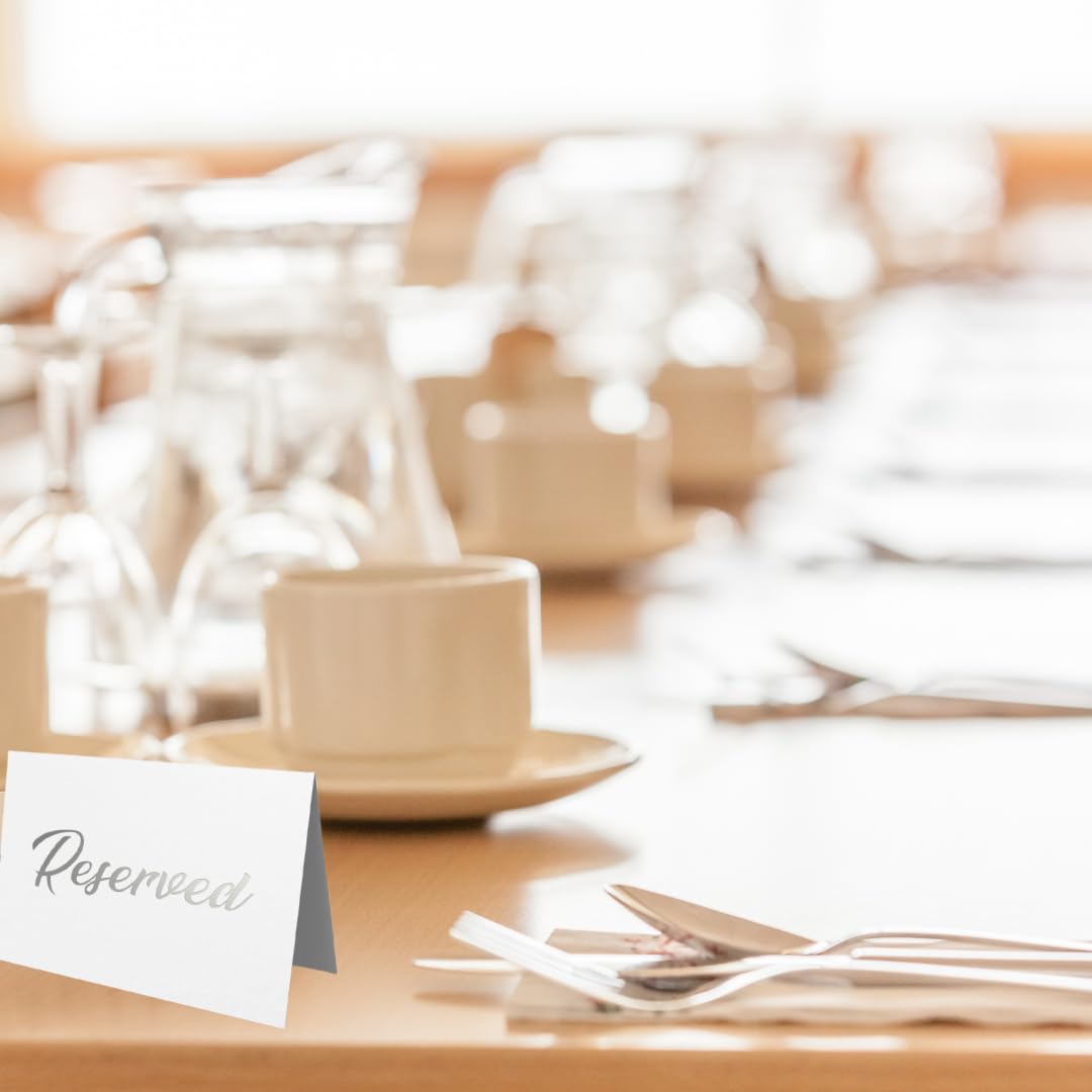 Generic 25 Pack SILVER Reserved Table Cards for Wedding With SILVER Foiled Letters- Seating Signs for Chairs Church Pews Double Sided Signs Tent Reservation Cards Celebration Accessories""5.5 * 3