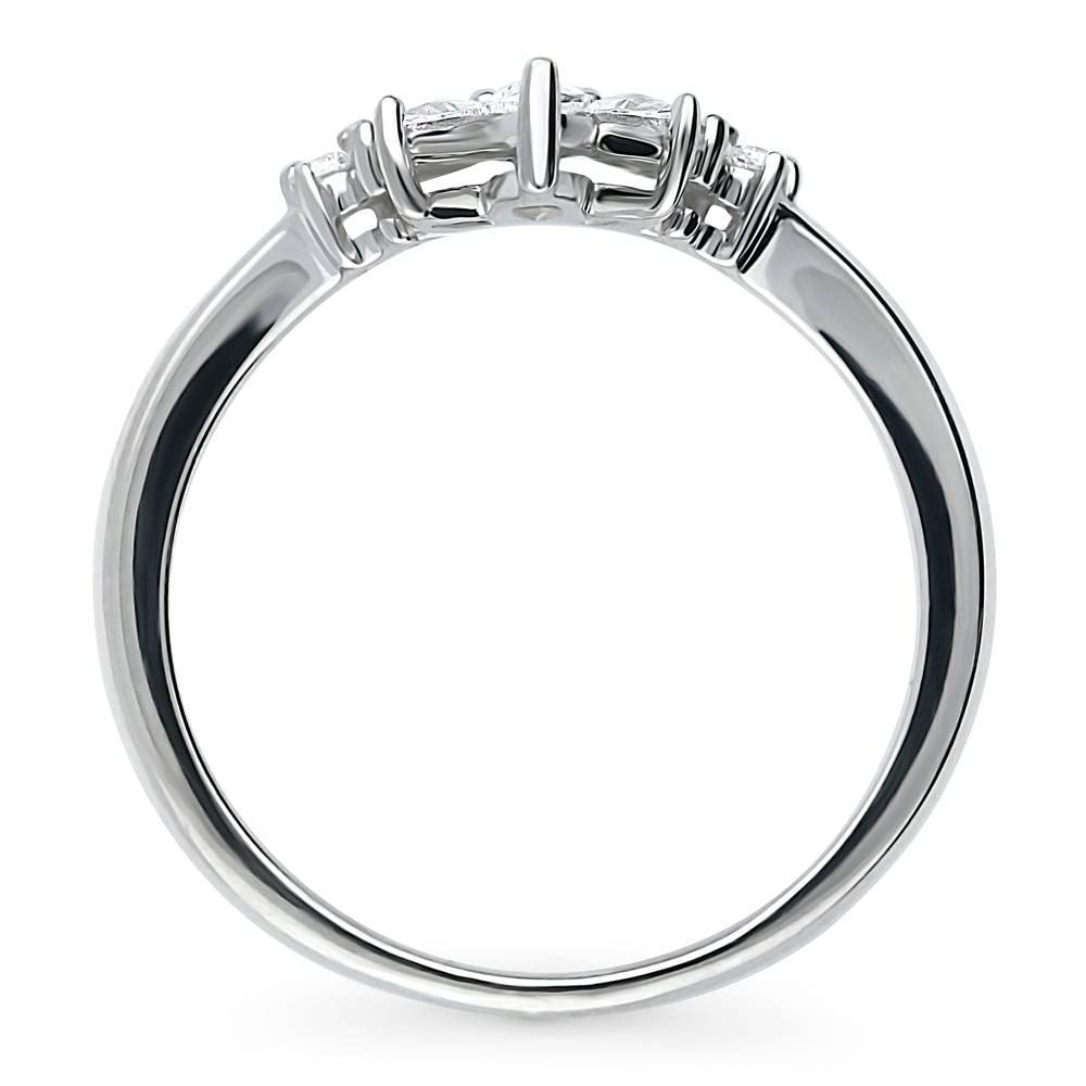 BERRICLE Sterling Silver Flower Wedding Rings Cubic Zirconia CZ 7-Stone Curved Band for Women, Rhodium Plated Size 10