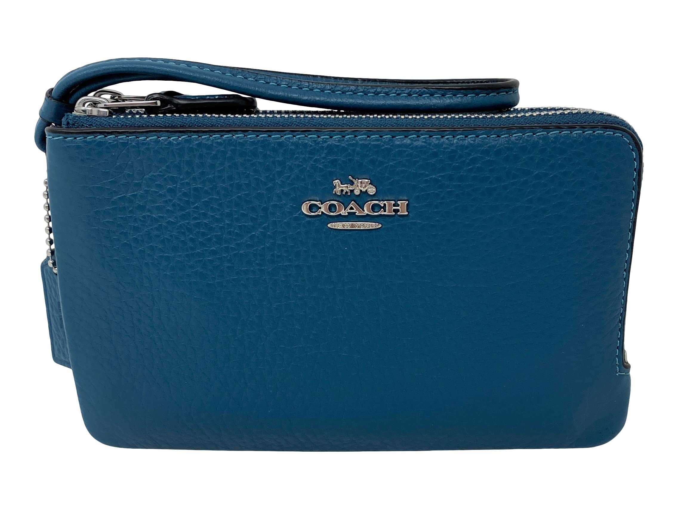 COACH Pebbled Leather Double Corner Zip Wristlet Deep Turquoise Style No 6649