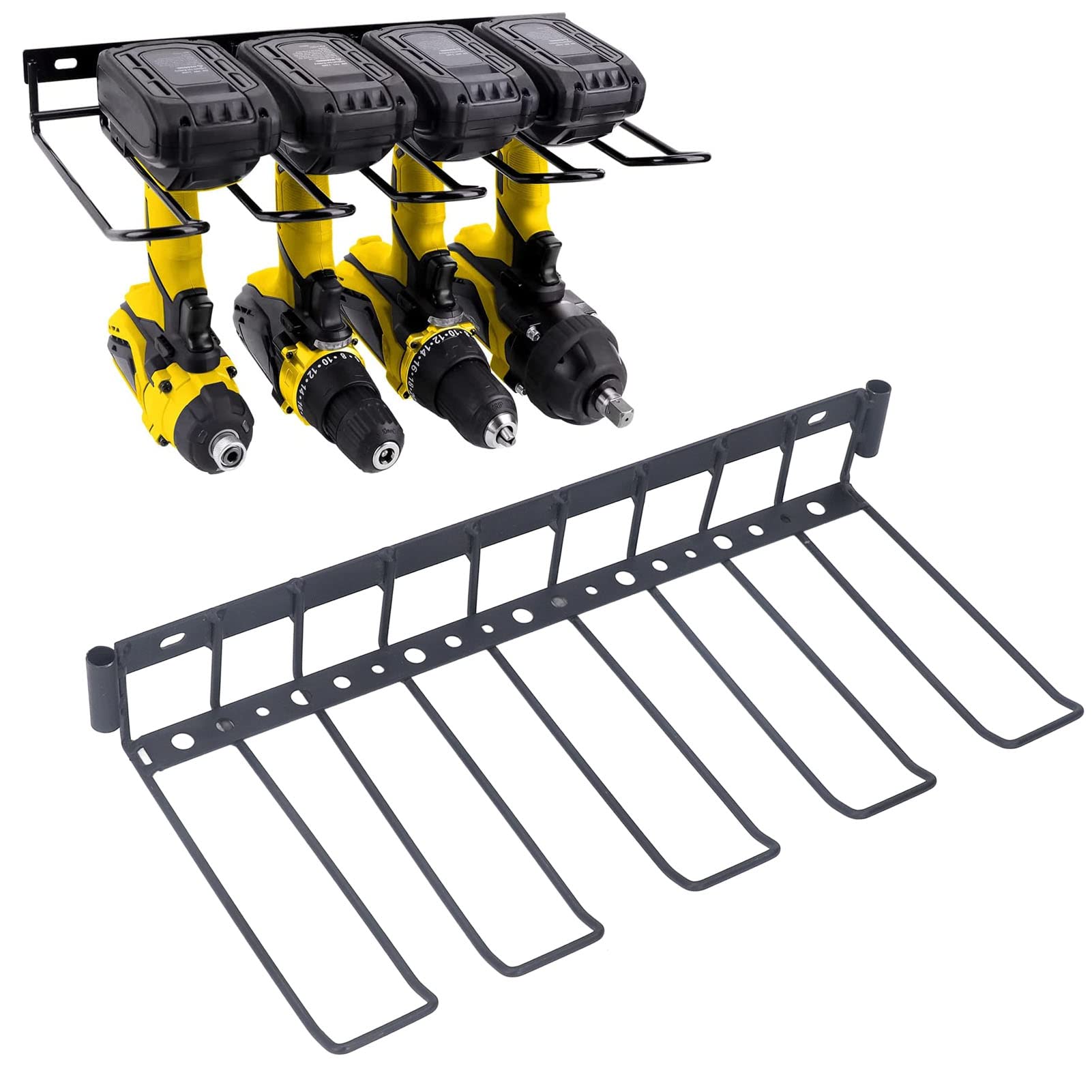 Deosdum Power Tool Organizer Rack, Alloy Steel Tools Storage Shelf Wall Mount Storage Rack Garage Tool Holder, Holds 4 Drills, for Home Garage Workshop