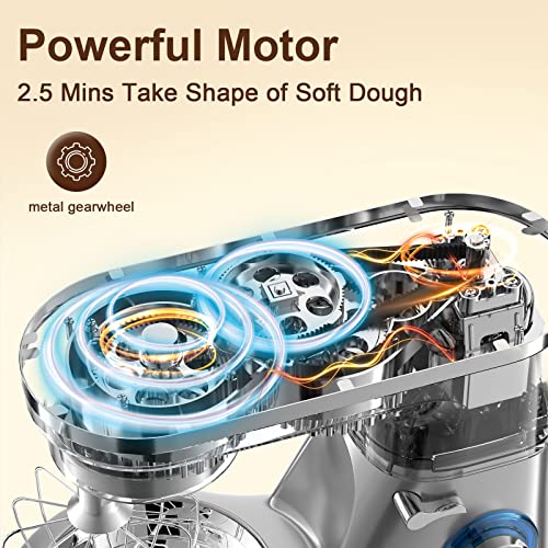 SASA ROCOO Stand Mixer 660W 6+P Speed Tilt-Head Electric Kitchen Mixer with 7.5 Qt Stainless Steel Bowl, Beater, Dough Hook, Whisk, Beater for Baking, Bagel, Cake, Pizza,Dishwasher Safe (silver)