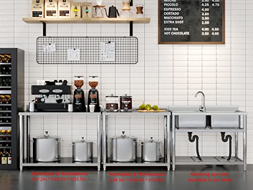 Stainless Steel Table for Prep & Work 40 x 25 Inches, Heavy Duty Commercial Work Table with Undershelf and Backsplash, Metal Prep Table for Outdoor, Indoor, Commercial Restaurant, Kitchen, Cafe, Hotel