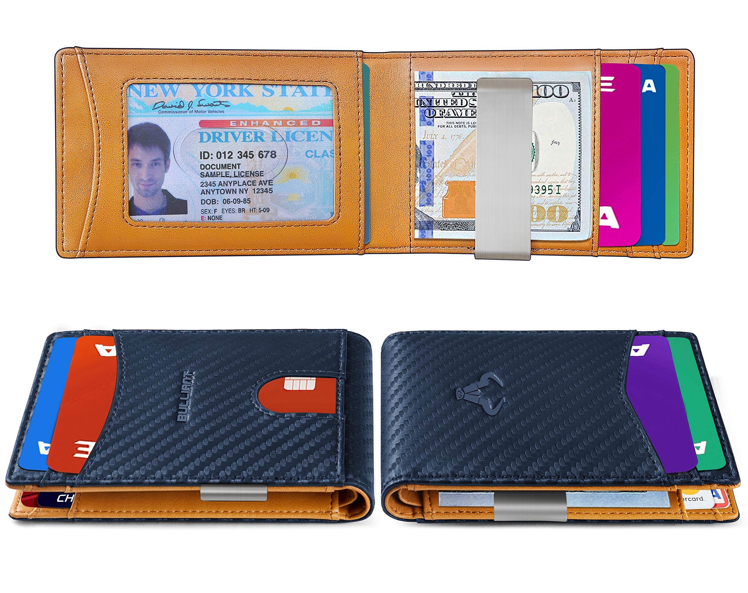 BULLIANT Slim Wallet Money Clip, Mens Front Pocket Wallet For Men 8 Cards 3"x4.25",RFID Blocking,Gift Boxed