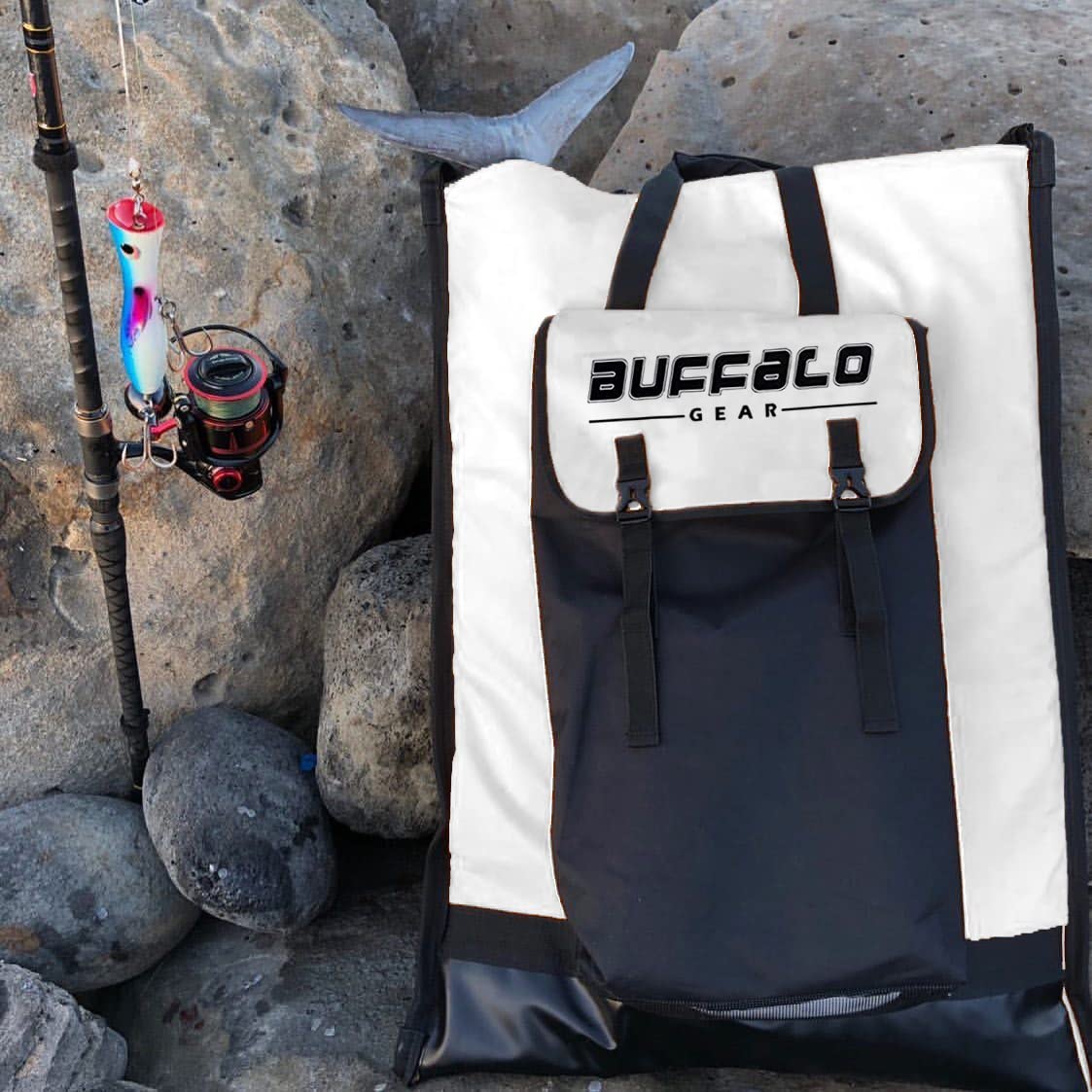 Buffalo Gear Insulated Fish Cooler Backpack Monster Leakproof Fish Kill Bag,Large Portable Waterproof Fish Bag,Keep ice-Cold More Than 24 Hours (20"x30" White)