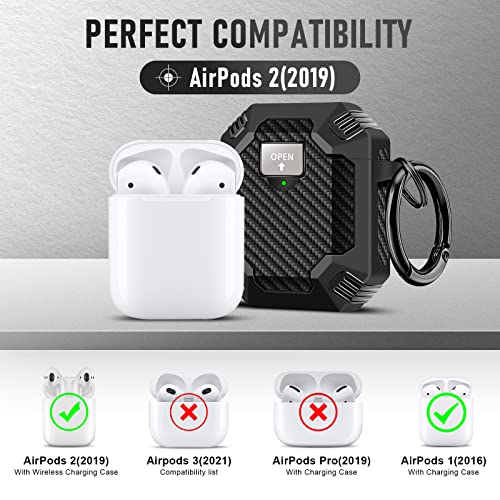 Maxjoy Compatible with Airpods 1st & 2nd Generation Case, Full Body Rugged Carbon Fiber Hard Shell Protective Case Cover with Keychain for Airpods 1st & 2nd Generation Case, Black