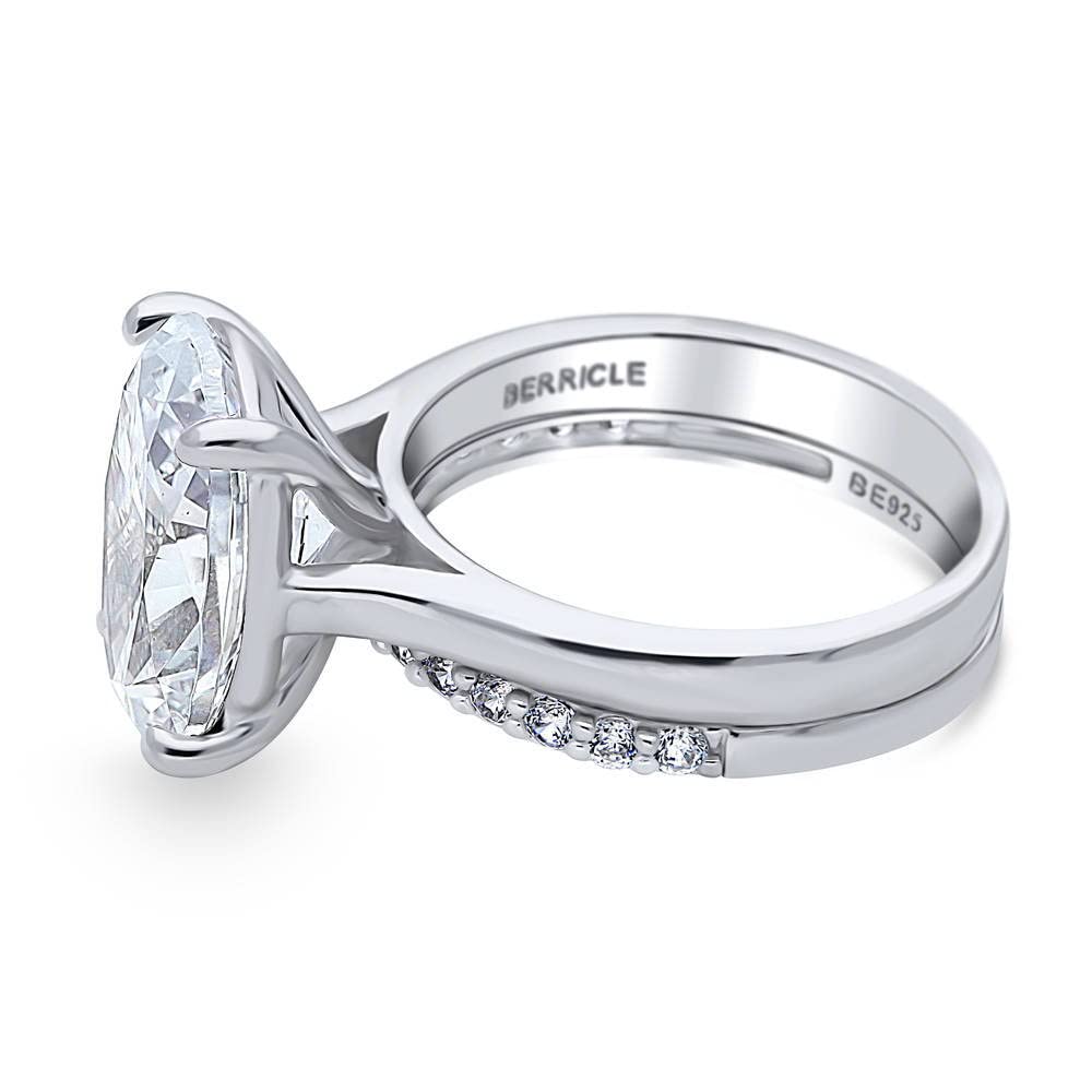 BERRICLE Sterling Silver Solitaire Wedding Engagement Rings 5.5 Carat Oval Cut Cubic Zirconia CZ Ring Set for Women, Rhodium Plated Size 5.5
