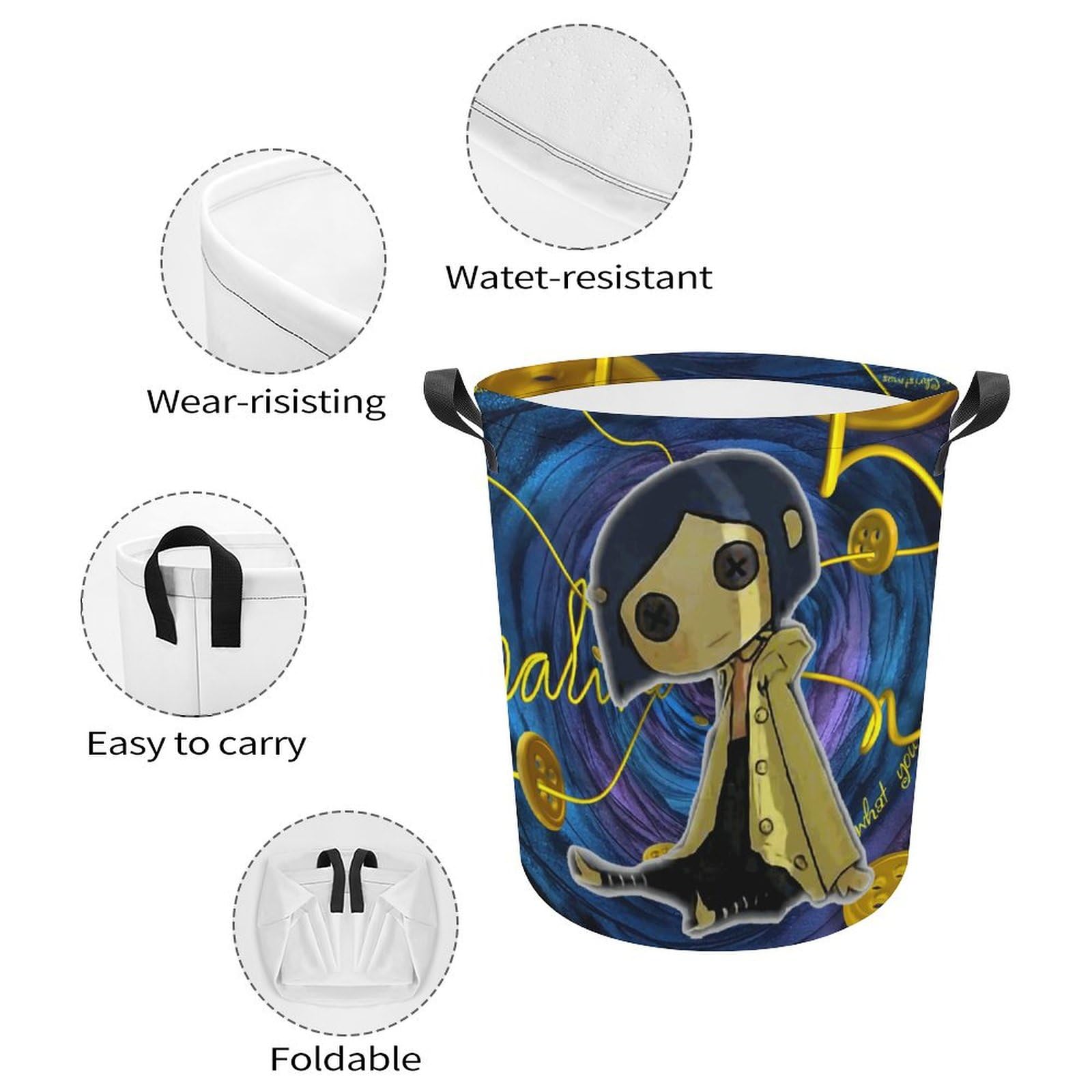 Co.ra.line Circular Hamper with Handle Storage Basket Circular Storage Bin Organizer Round Basket