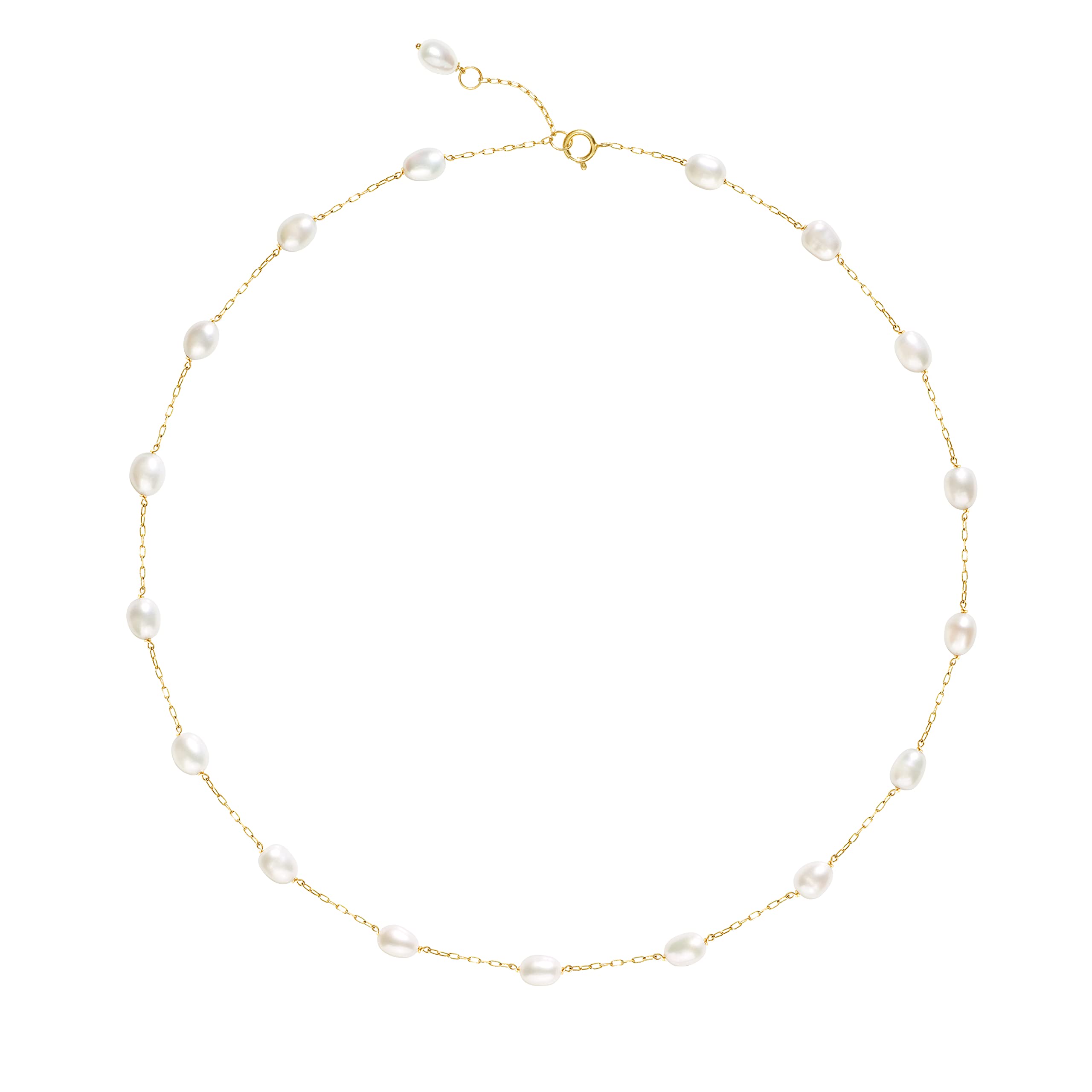 COMOTO Pearl Necklace for Women 14K Gold Filled Chain Multiple Real White Freshwater Cultured Pearl Necklace Tin Cup Pearl Handmade Necklace Jewelry,17"+1"