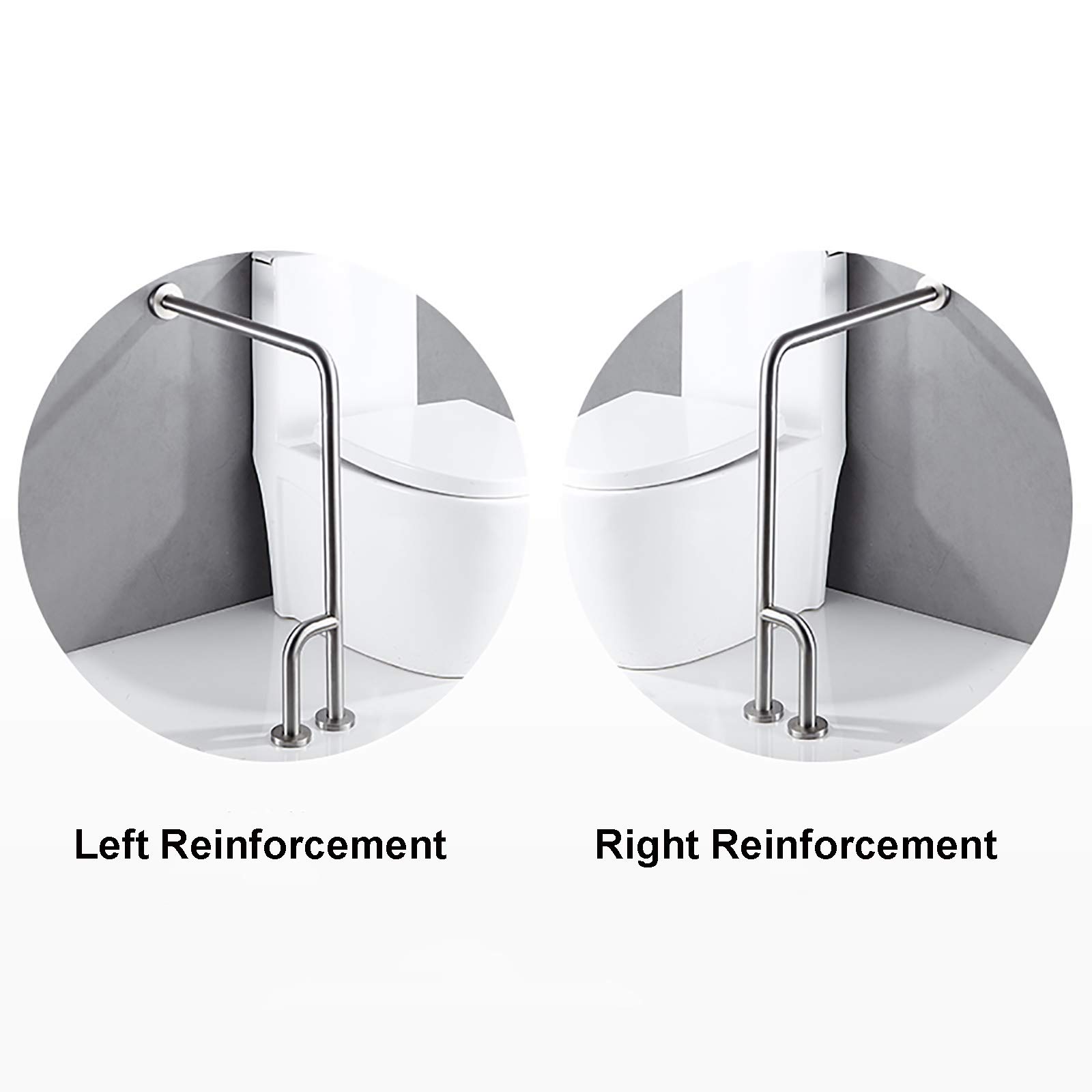 Grab Bar Bathroom Frosted Surface Handrails 304 Stainless Steel Floor Bathroom Safety Rails Barrier-Free H-Shaped Guardrail (Left and Right Models)