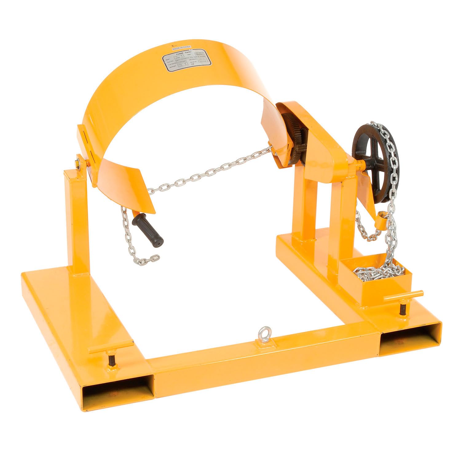 Global Industrial Forklift Tilting 55 Gallon Drum Dumper, Steel, Yellow, 800 Lb. Capacity