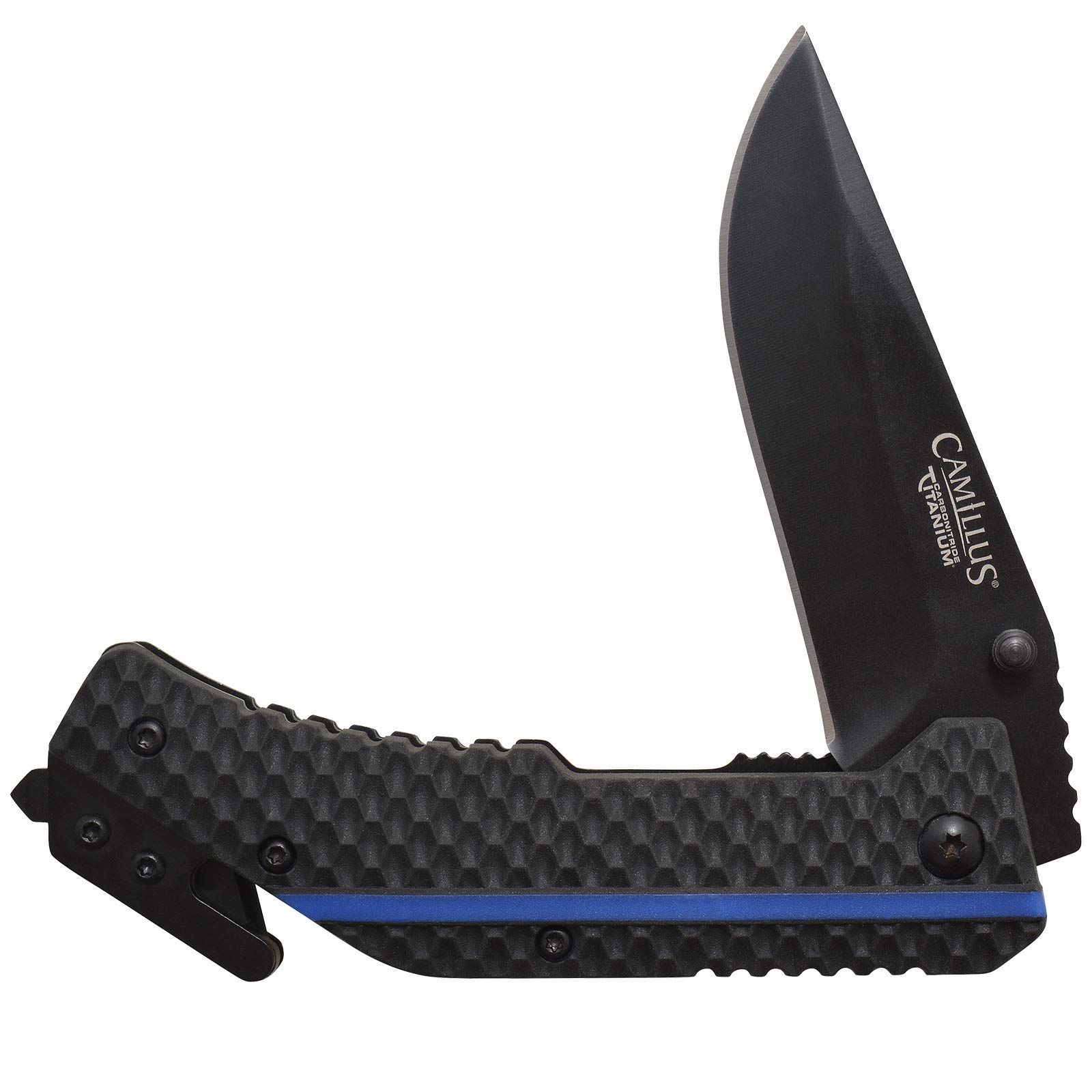 Camillus Thin Blue Line 7.75" Assisted Open Folding Knife, Black/Blue (19653)