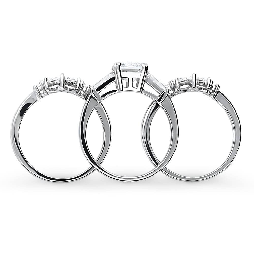 BERRICLE Sterling Silver 3-Stone Wedding Engagement Rings Emerald Cut Cubic Zirconia CZ 7-Stone Ring Set for Women, Rhodium Plated Size 5.5