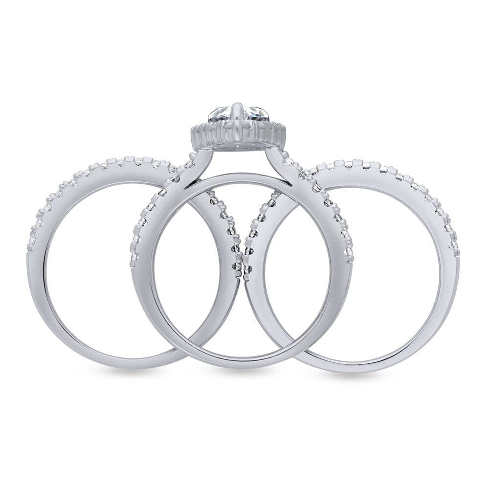 BERRICLE Sterling Silver Halo Wedding Engagement Rings Pear Cut Cubic Zirconia CZ Ring Set for Women, Rhodium Plated Size 8.5